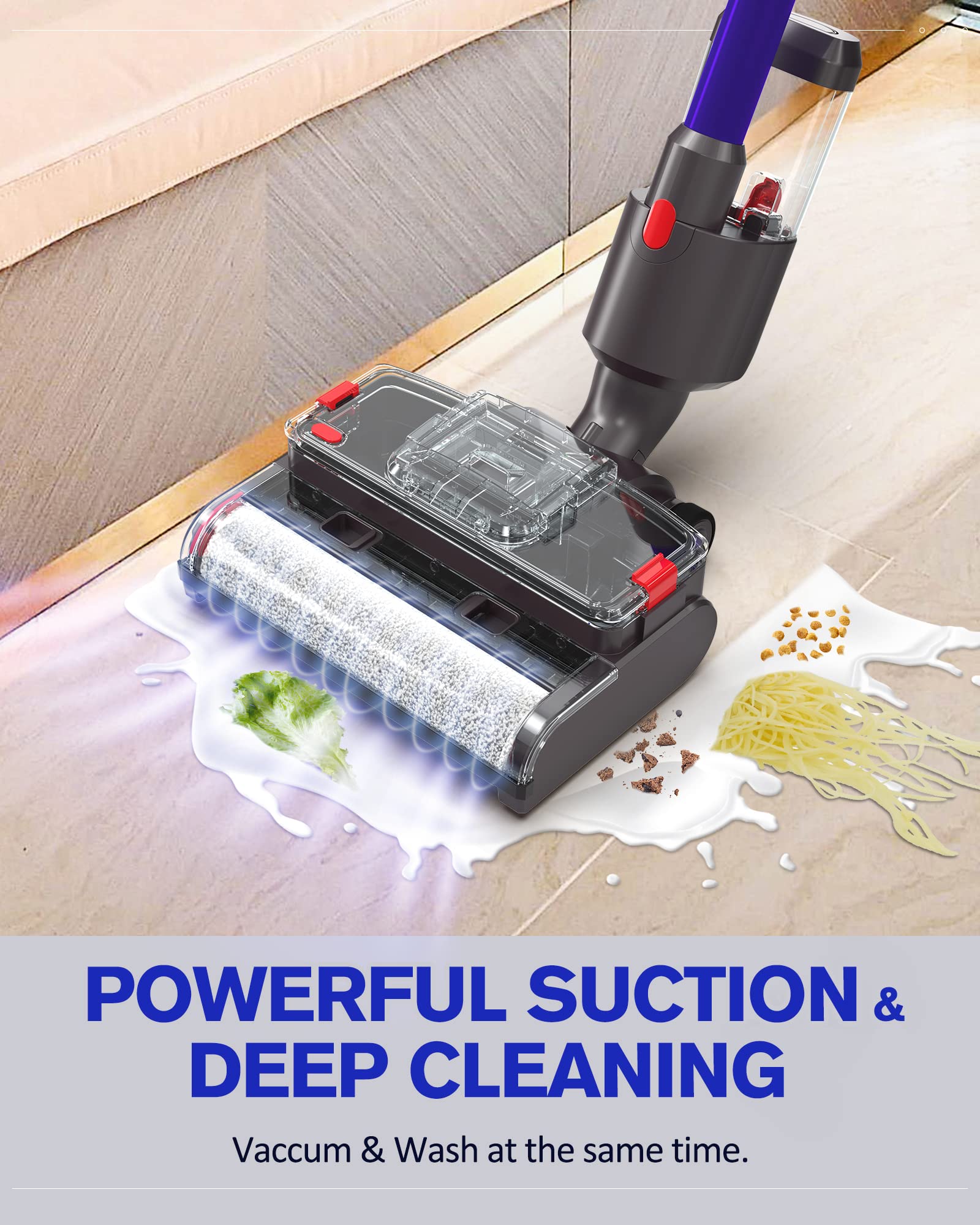 Electric Wet Dry Mopping Head for V15 V8 V7 V10 V11 Vacuum Cleaner, Automatic Cleaning Roller Brush for Hard Floors and Area Rugs, Great for Sticky Messes and Pet Hair