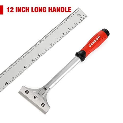 Goldblatt 2 Pieces Glass Scraper Set with 20-piece Blades - 4 Inch Industrial Floor Scraper Tool with Long-Handle, Heavy Duty Razor Holder for Cleaning Caulk, Paint, Glue on Glass, Tiles, Walls