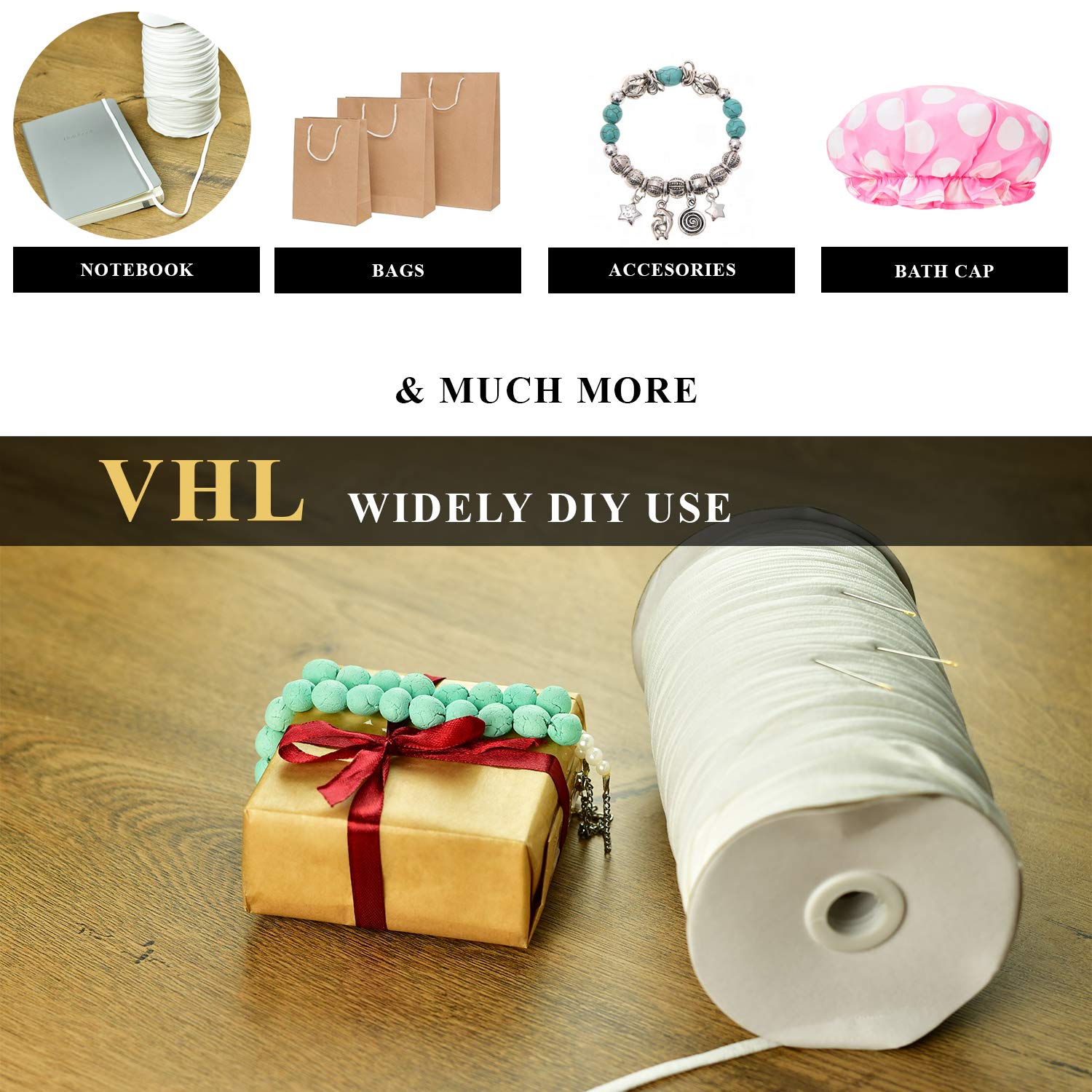 Elastic Band for Sewing 100 Yards Elastic String White DIY Mask Soft Cord for Mask Rope Roll with Needles and Soft Tape Measure Double Scale Knit Elastic