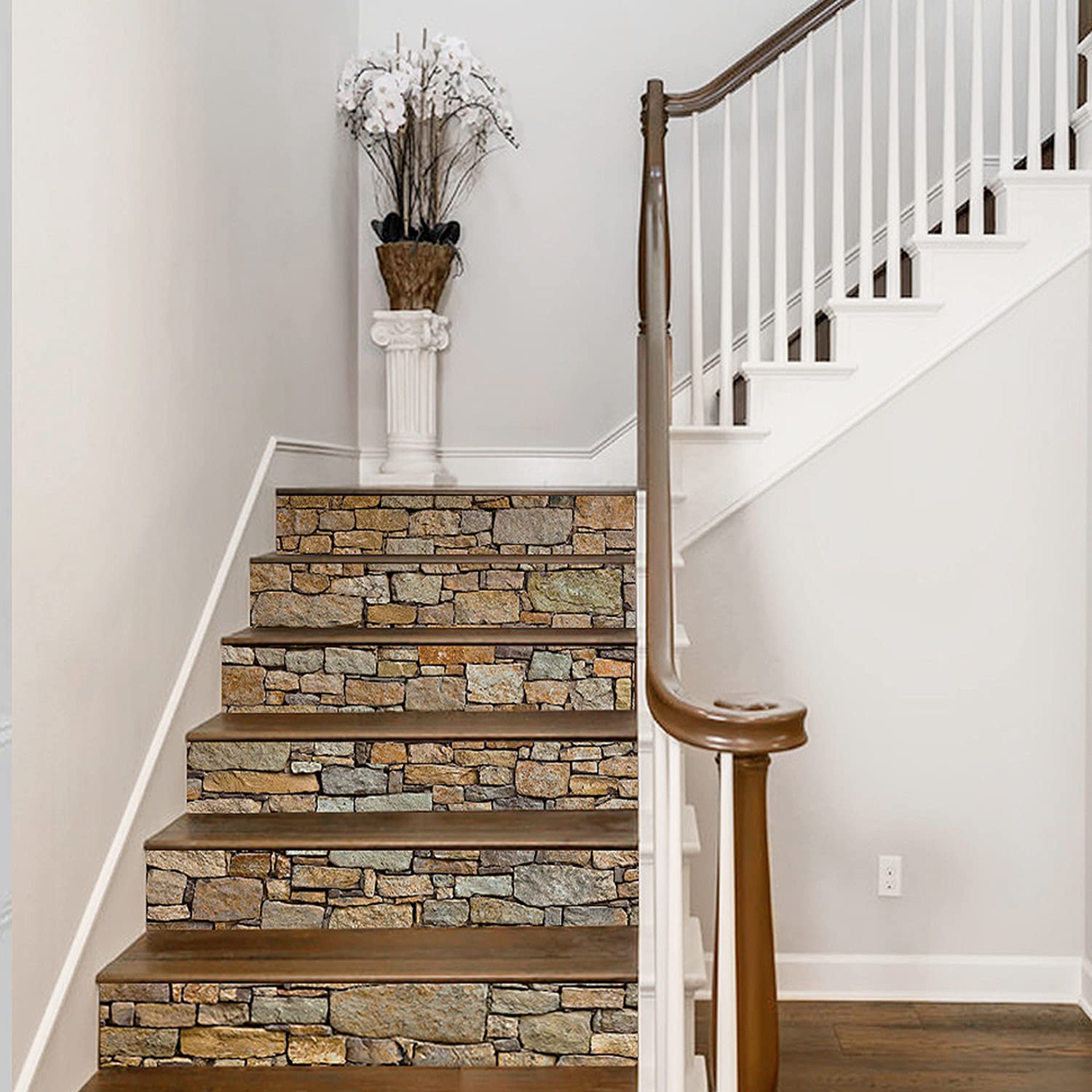 TUOKING 13 Strips Stair Stickers, Vinyl Self-Adhesive Refurbished Staircase Decals, 39.37 x 7.08 Inch for 13 Steps, Stone Pattern