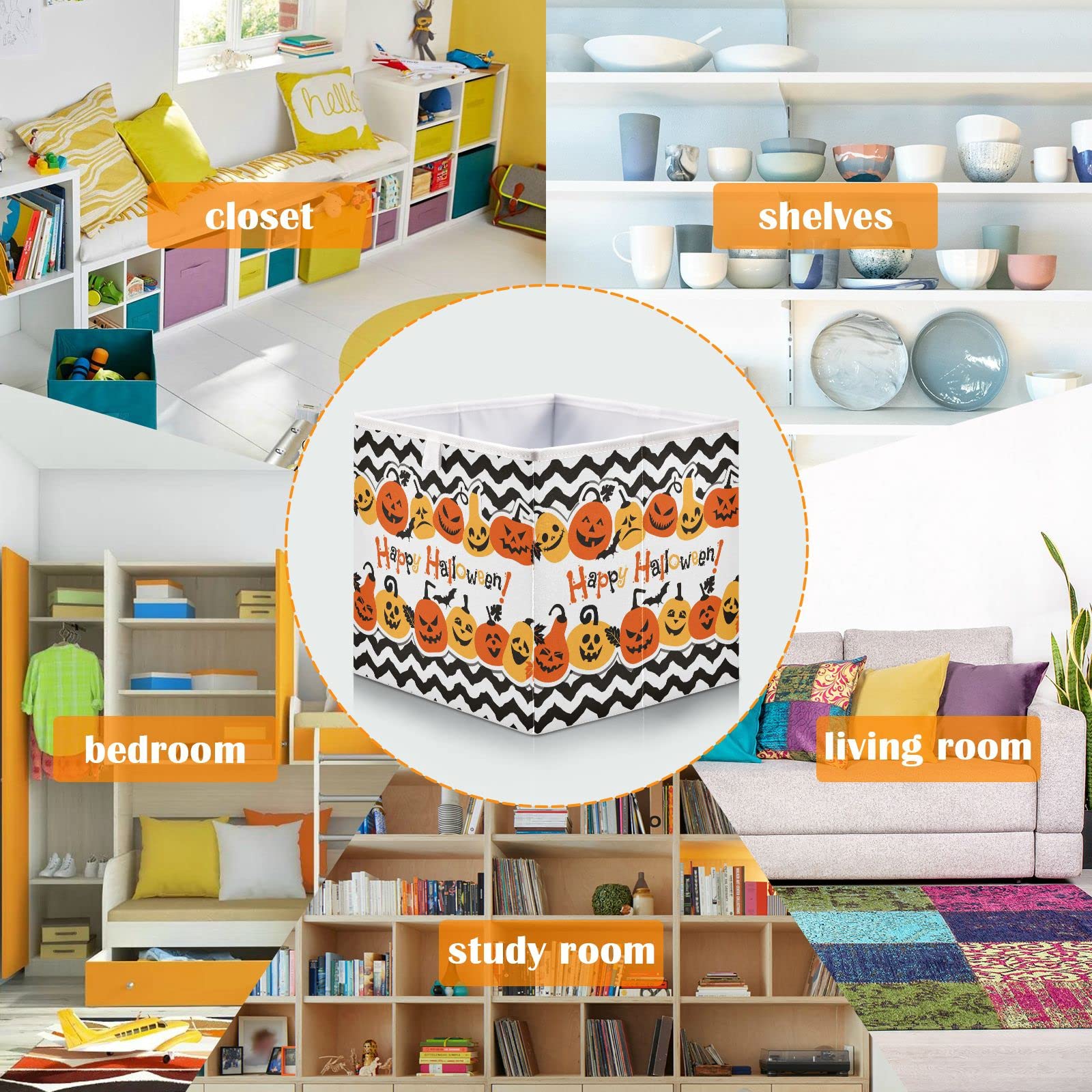 Halloween Pumpkins Cheerful Storage Basket Storage Bin Rectangular Collapsible Storage Box Toy Storage Box Organizer for Childrens Toys Playroom