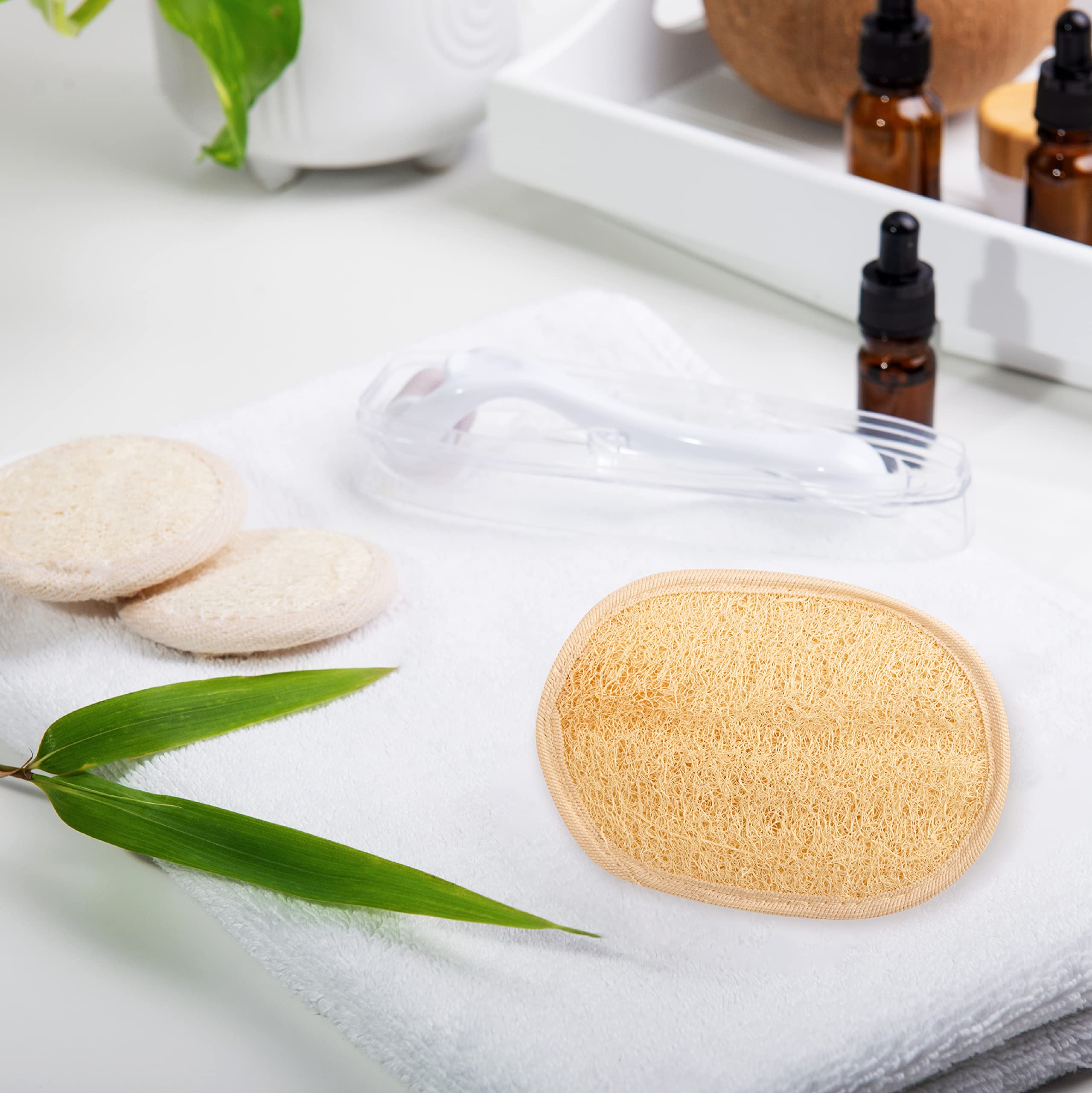 Egyptian Natural Loofah Pad Exfoliating Body Scrubber - Vegan Double Sided Luffa Sponges Deep Clean Your Body, Face & Back While an Exfoliating Washcloth Side Removes Oils - 6.9 x 4.7 Inches, 2 Pack