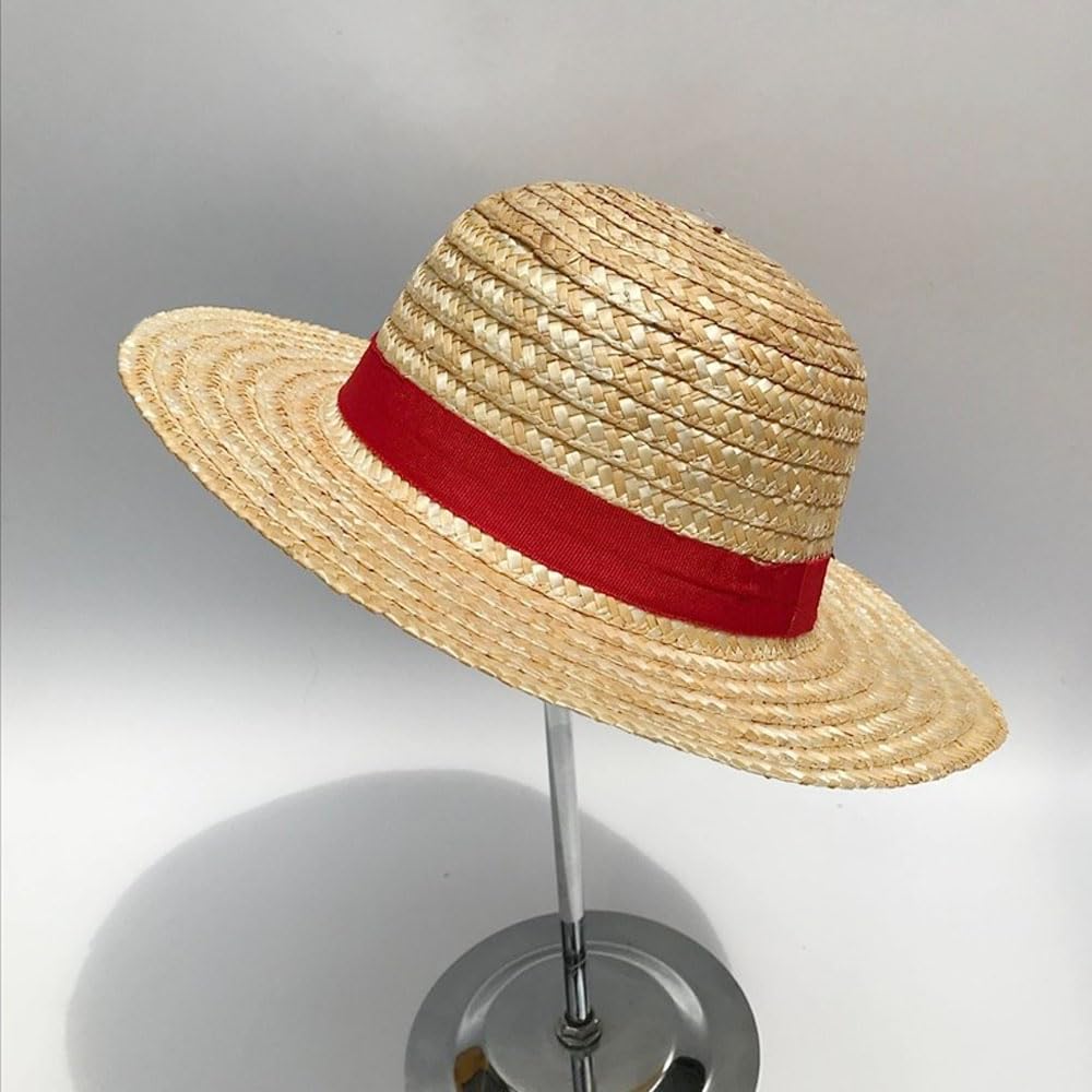 HJYZY Luffy Straw Hat Summer Beach Sun Hat One P. Necklace PU Leather Bangle Bracelet Wristband 3 pcs