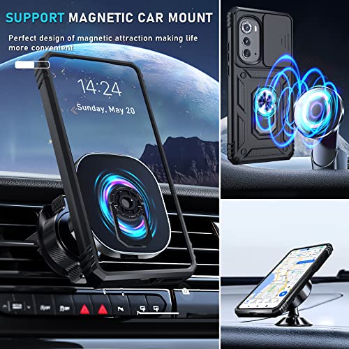 Motorola Moto Edge 2022 Case Built in Slide Camera Cover and Screen Protector [Not for Edge Plus],Heavy Duty Shockproof Full Body Phone Cover,Built in Finger Ring Stable Holder Kickstand,2022 Black