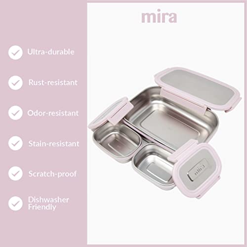 MIRA 3 Set Food Storage Containers with Lids, Stainless Steel Reusable Lunch & Food Nesting Containers, Candy Pink