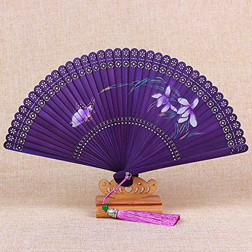 Folding Hand Fan Chinese Style All-Bamboo Fan, Ancient Style Folding Fan, Female Dance Classical, Hollow Small Tassel Portable Fan Handheld Folding Fan (Color : C)
