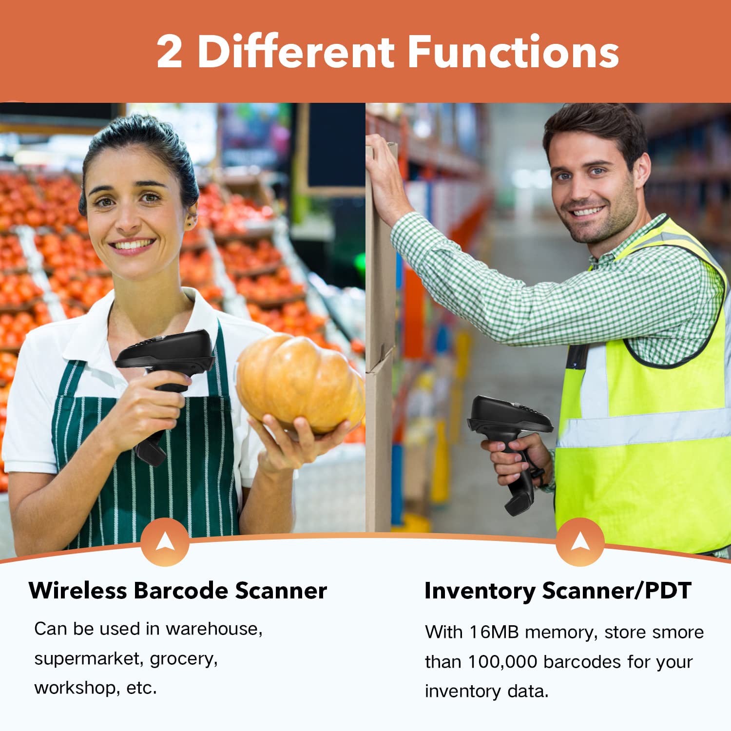 Trohestar N6 Wireless Barcode Scanner Inventory Scanner CCD Handheld Barcode Scanner with 2.4GHz Wireless & Wired Connection Portable Barcode Reader for Windows, Mac, Android, iOS (N6-CCD)
