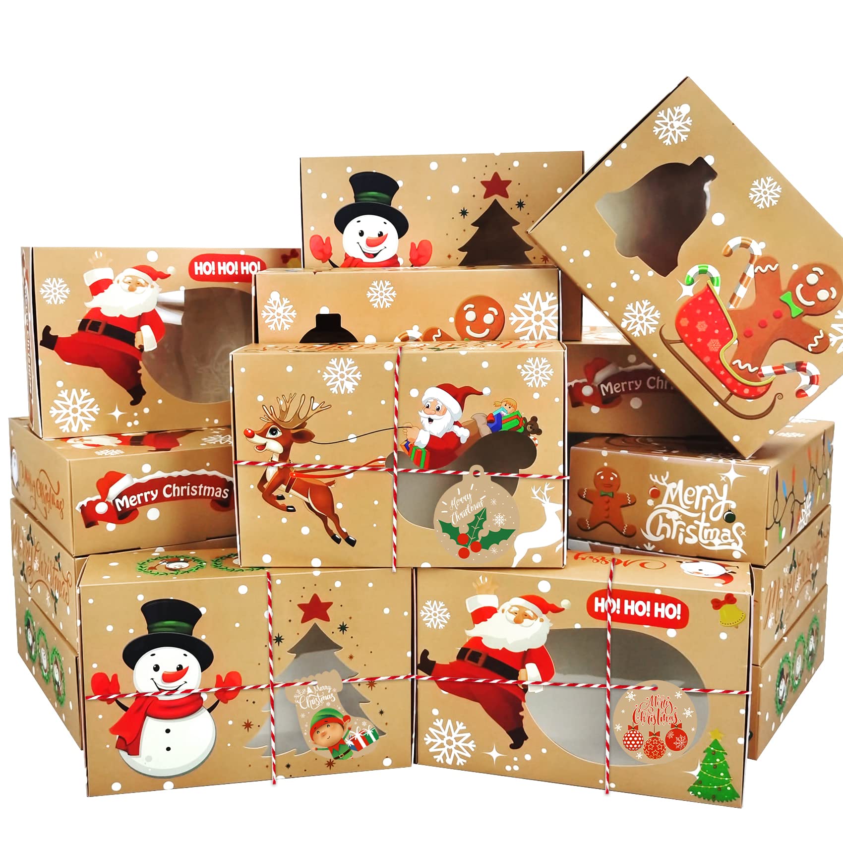 Funnlot Christmas Treat Boxes 20PCS Christmas Baking Boxes Christmas Bakery Boxes With Window Christmas Cookie Boxes 5.7’’x8.7‘’ With Christmas Tags For Box