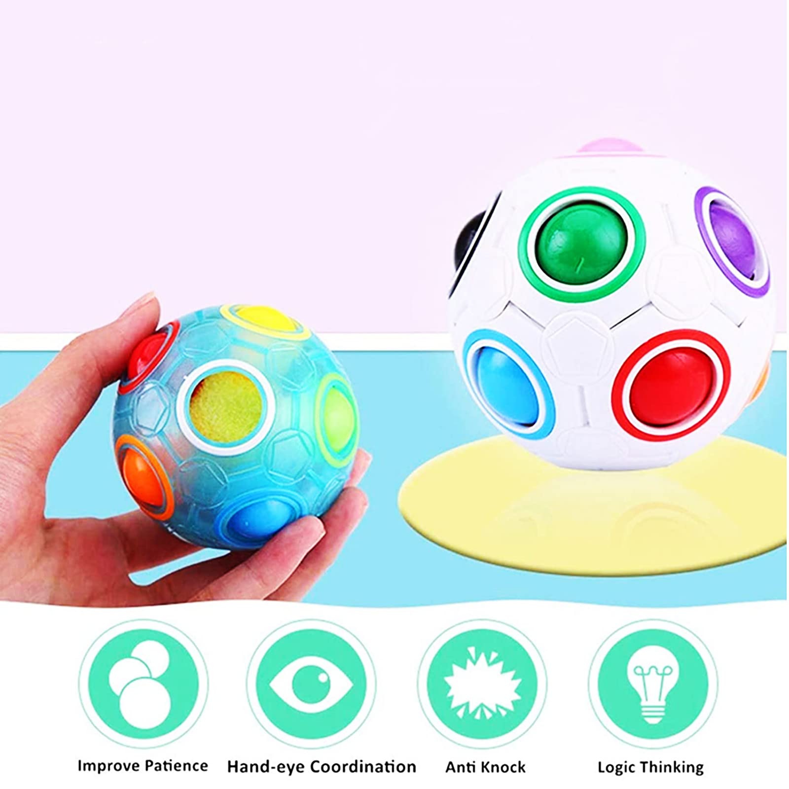 elecnewell Rainbow Puzzle Ball Cube Magic Rainbow Ball Puzzle Bundle Stress Ball Brain Teasers Games Toys for Kids 2 Pack
