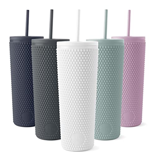 Simple Modern Plastic Matte Studded Tumbler with Lid and Straw | Reusable BPA Free Iced Coffee Cups Double Wall Smoothie Cup | Gifts for Women Men Him Her | Classic Collection | 24oz | Winter White