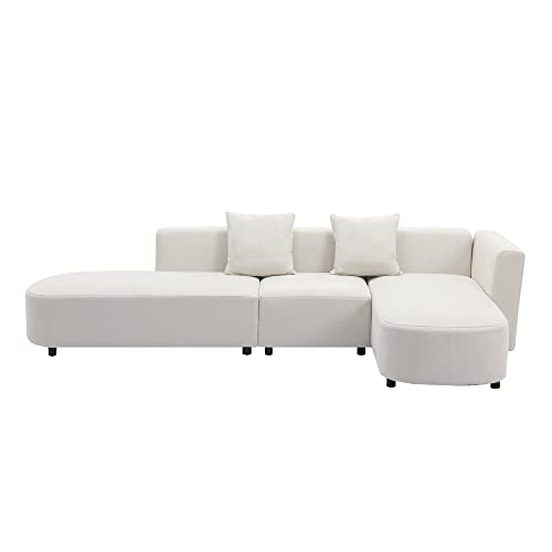 NCKMYB Modern L Shaped Sectional Sofa with Circular Seat, Luxury Sofa with 2 Pillows, Right Hand Facing Upholstery Couch for Living Room, Apartment, Office (Beige)