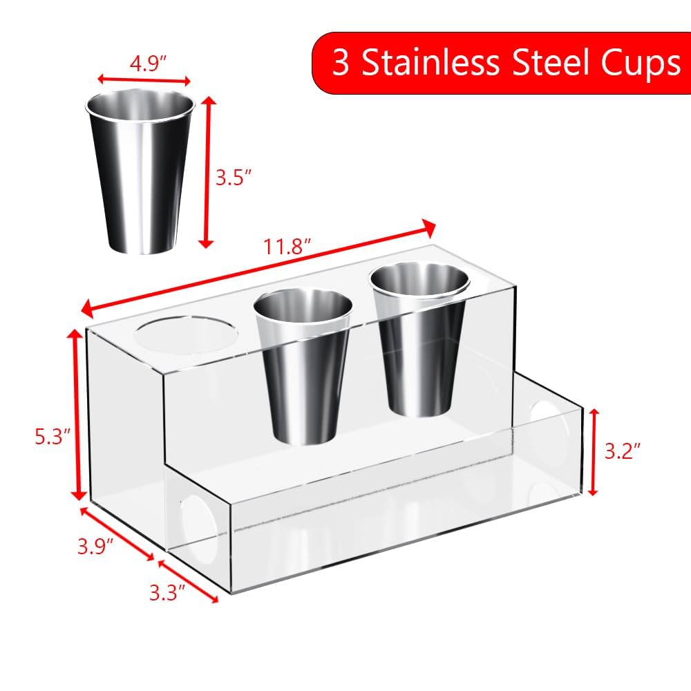 Punchish Hair Tool Organizer White 11.8"x 7.3"x 5.3" β Acrylic Hair Organizer Storage for Hot Tools - Including 3 Stainless-Steel Cups & 1 Rectangular Section with 2 Screws & Anchors for Wall Mounting