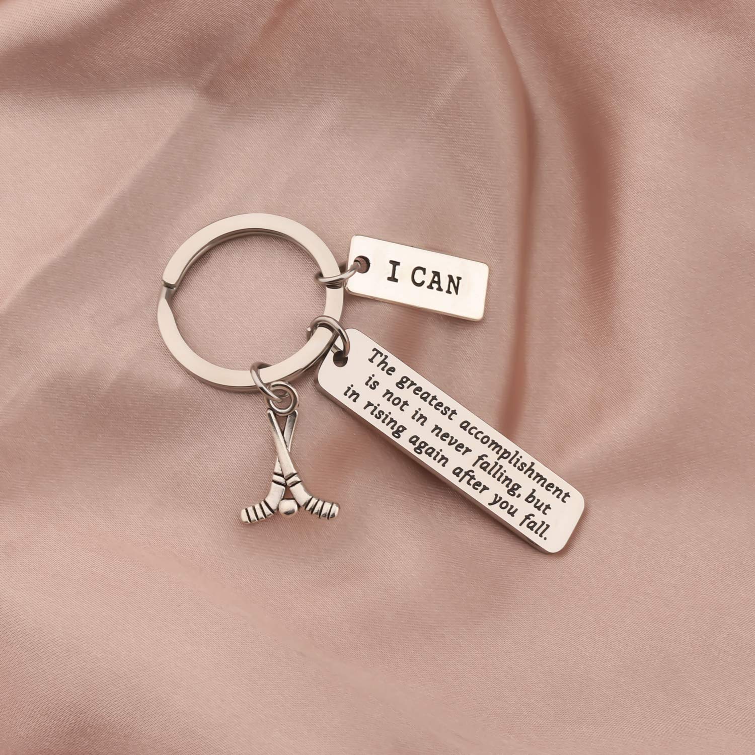 FUSTMW Hockey Gift Ice Hockey Charm Keychain Inspirational Hockey Team Gift Ice Hockey Players Gift for Hockey Moms & Coaches (silver)