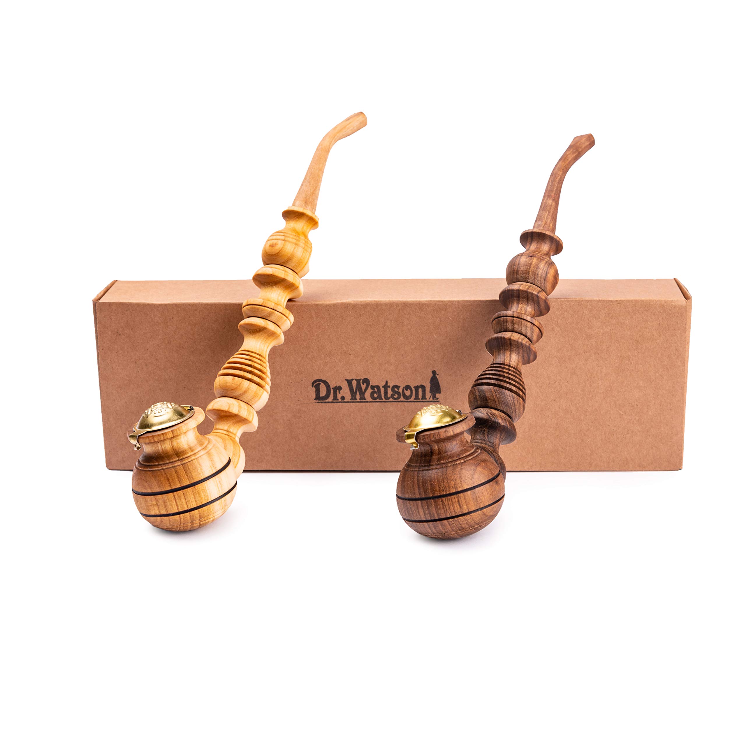 Dr. Watson - Handmade Wooden Tobacco Pipes, Churchwarden Shape, Set of 2