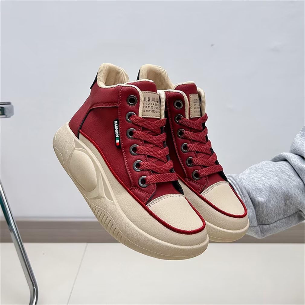GSLMOLN Women's Walking Shoes, Platform High-top Lace Up Sneakers, Breathable Sports Shoes Red