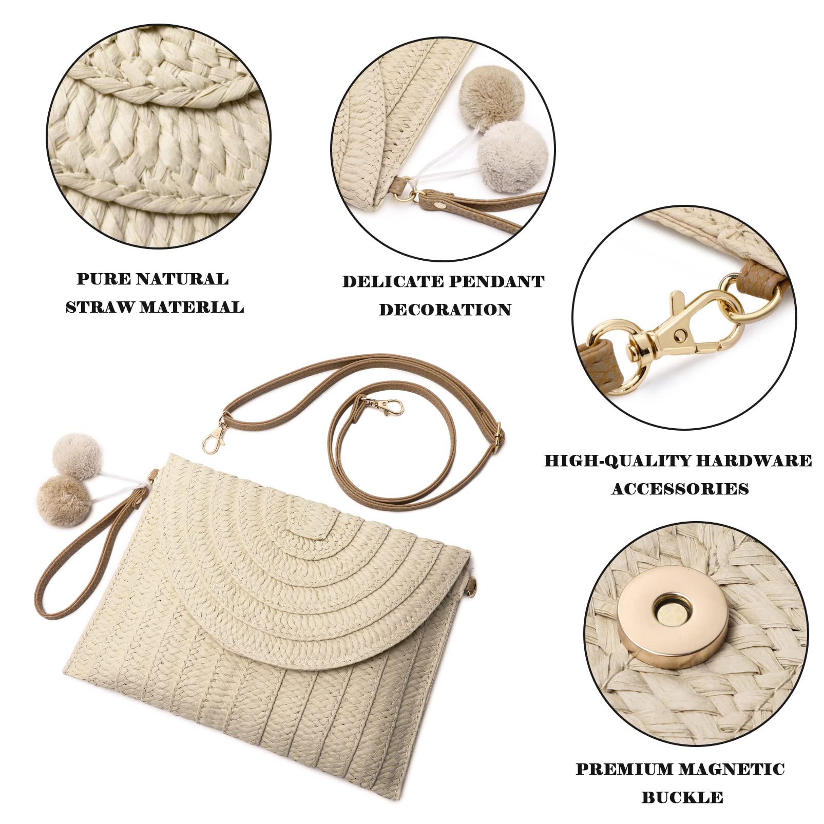 HROECHY Straw Clutch Purses for Women Beach Purse Envelope Bag Woven Crossbody Bags