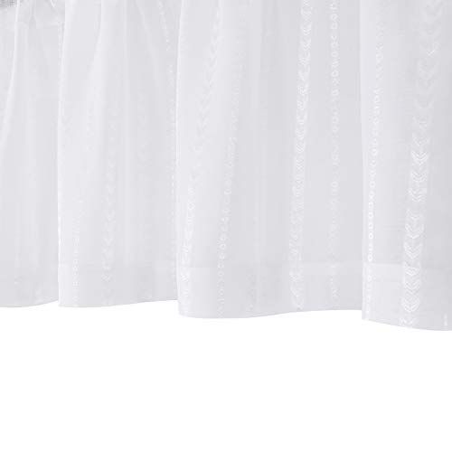 Fragrantex White Valances for Windows 1 Pack Pinstriped Sheer Window Toppers for Bay Window with Arrow Pattern Farmhouse Cafe Small Bathroom Valance Curtains 17" L,Rod Pocket,54" Wx17 Lx1