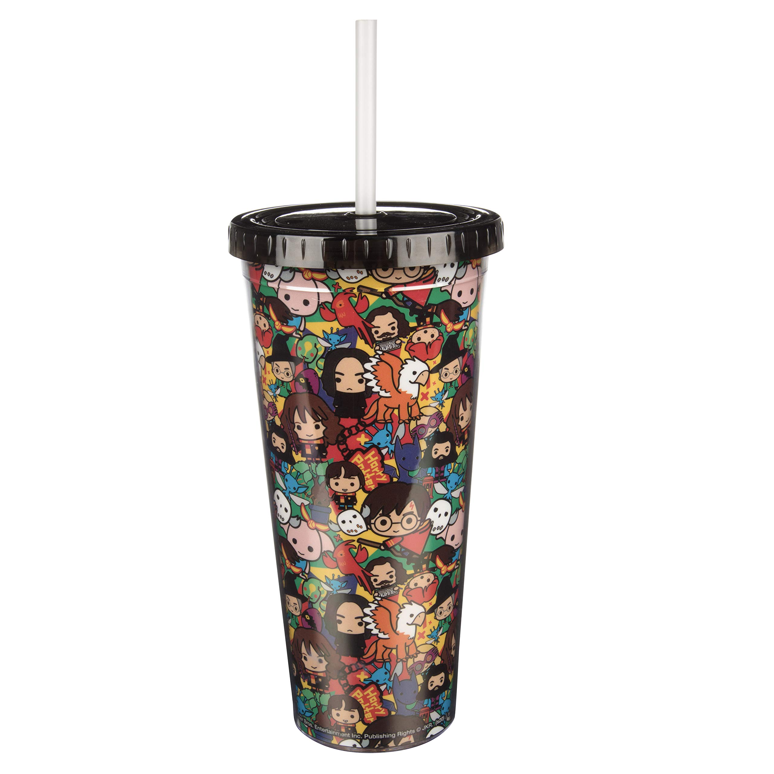 Harry Potter Travel Cup with Straw & Lid, 22 oz - Insulated Plastic To-Go Tumbler with Cute Chibi Character Design - Officially Licensed - Gift for Kids, Teens & Adults