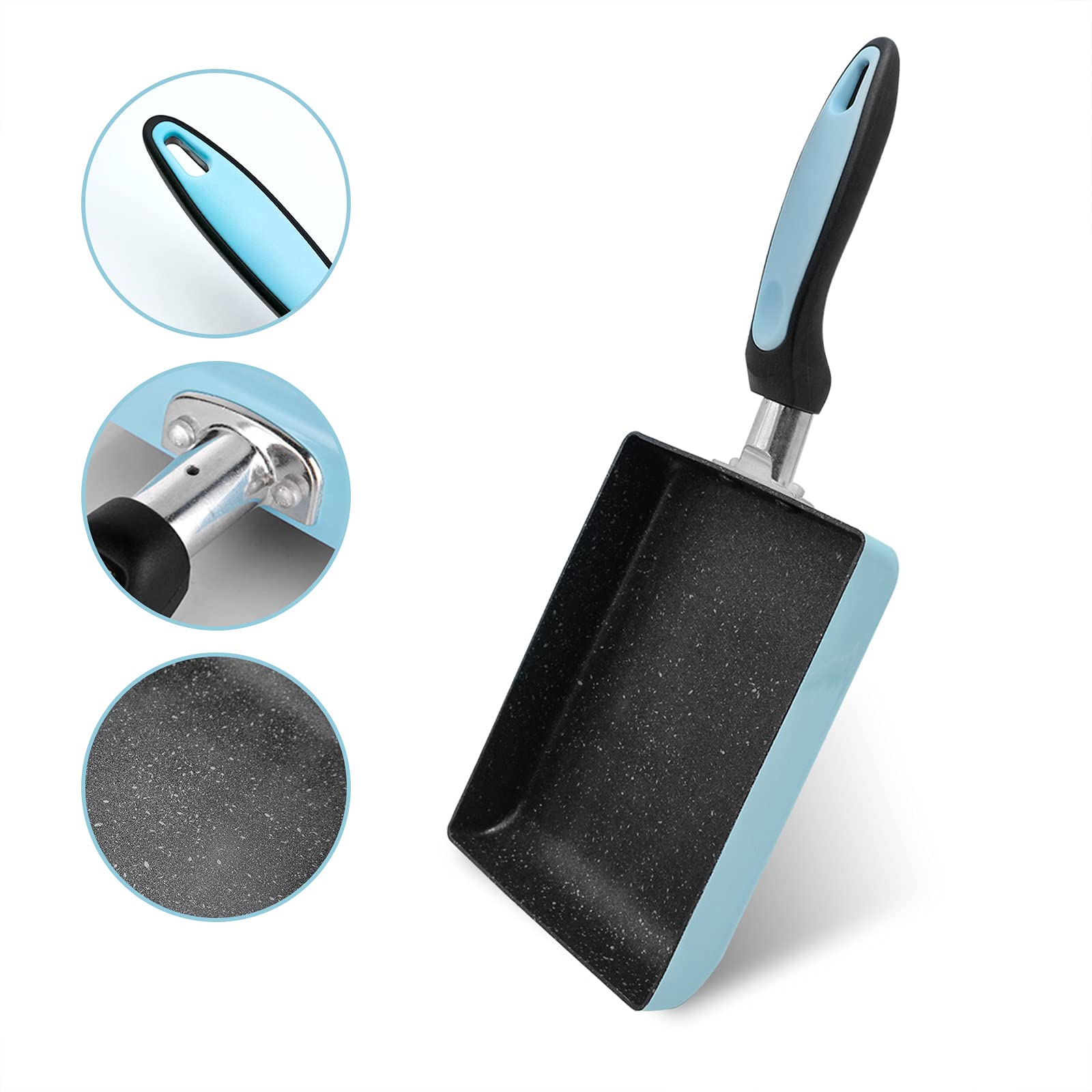 Japanese Tamagoyaki Omelette Egg Pan(blue), 7" x 6" inch Non-stick Coating Retangle Small Frying Pan, Gas Stove and Induction Hob Compatible, Dishwasher Safe, with Silicone Spatula & Brush(green)