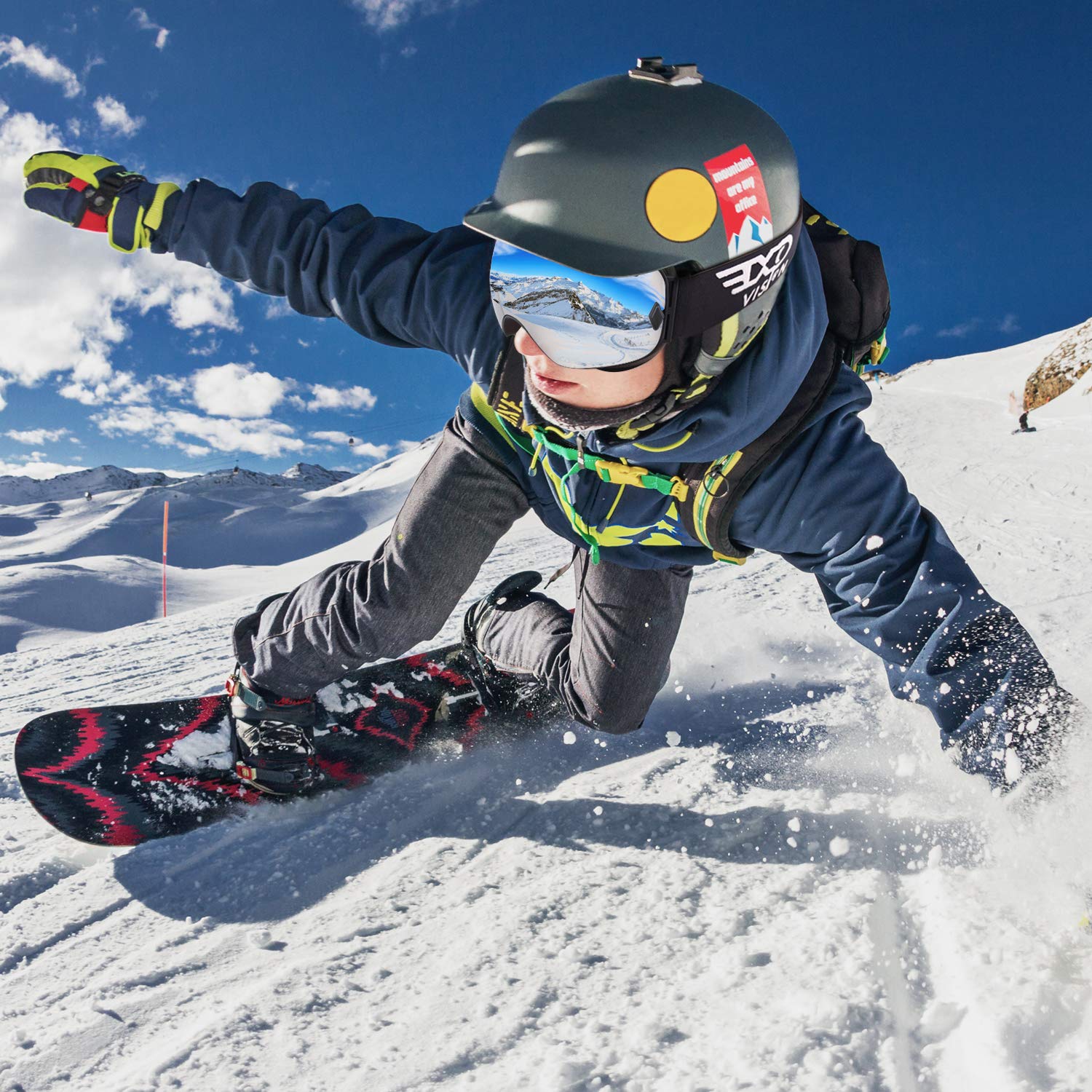 EXP VISION Snowboard Ski Goggles Men Women Youth, Anti Fog OTG Winter Snow Goggles Spherical Detachable Lens (Silver)