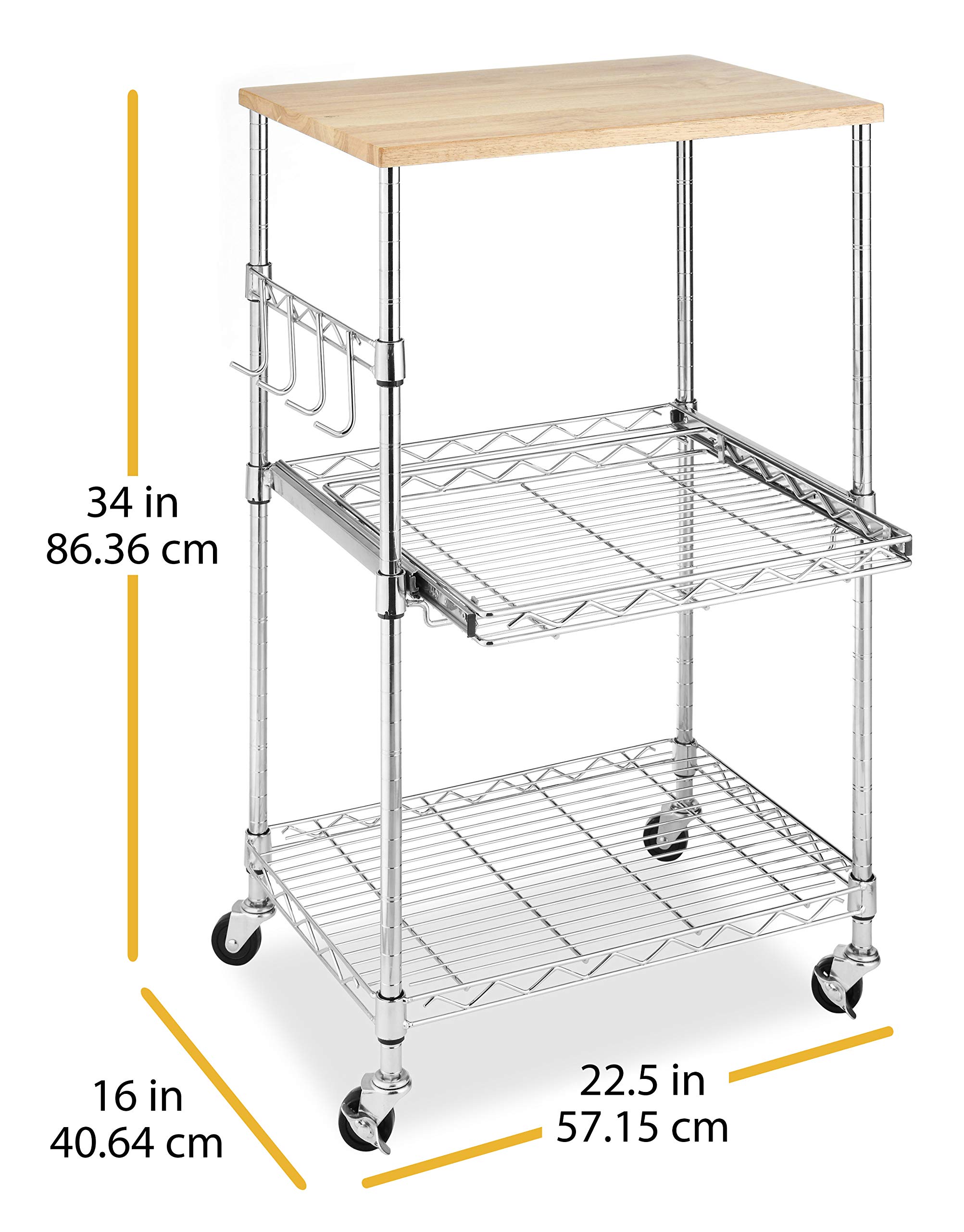 Whitmor Supreme Microwave Cart with Locking Wheels - Chrome with Food Safe Cutting Board 16 x 22.5 x 34 inches