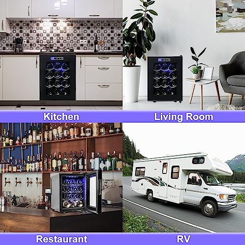 GEVEELIFE 12 Bottle Wine Fridge Small, Quiet Wine Cooler Refrigerator Freestanding with Digital Temperature Control Mini Wine Fridge Under Counter, Wine Cellar for Red, White, Champagne