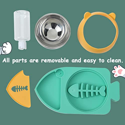 Pet Bowl Food and Water Two in One Feeder Anti-Choking Stainless Steel Dog Cat Bowl Kit Removable Automatic Water Refill No Spill Dripless Water Bottle Feeding Bowl (Blue)