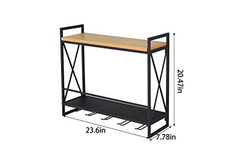 Fhesap Industrial Wine Rack Wall Mounted, Wall Wine Rack, Hanging Wine Rack, Wall Wine Racks for Wine Bottles, Wine Rack with Glass Holder, Metal Bar Rack, 2 Tier Wood Rack with 5 Goblet Holders