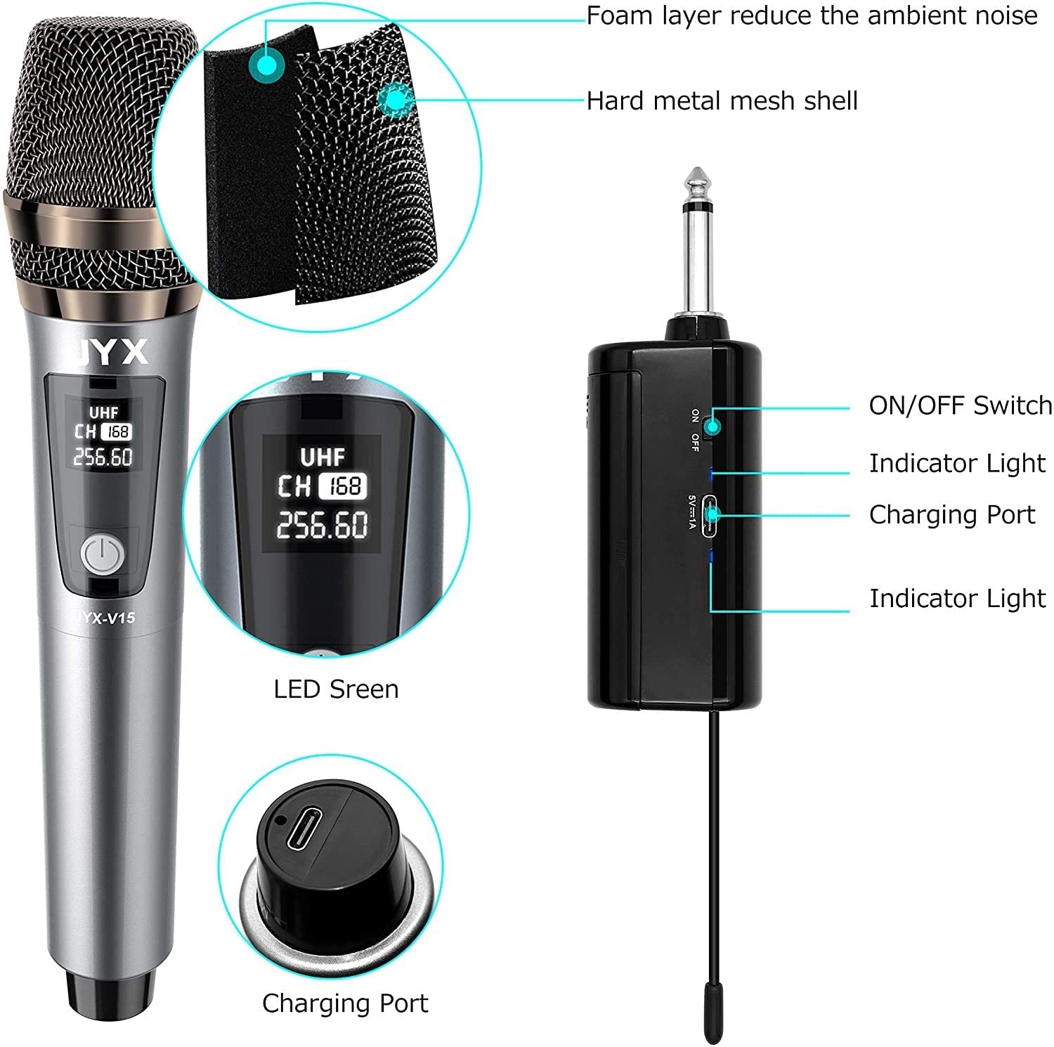 JYX Karaoke Machine with 4 Microphones,Livestream Speaker PA System Sbuwoofer with 8 Sound Effects,Lyrics Display Holder,LED Lights,Treble/Bass Adjustment, Support TWS/REC/FM/USB/SD/AUX-in