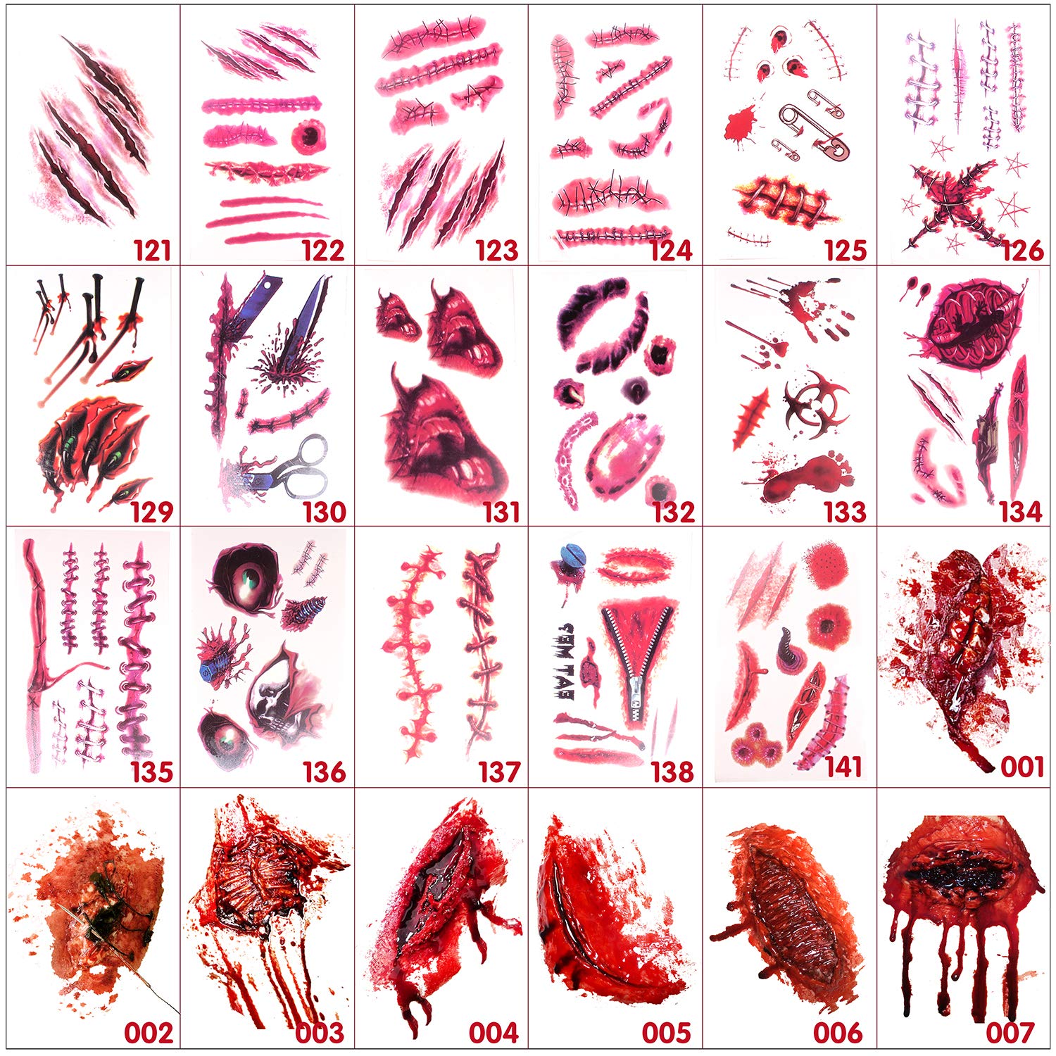 Halloween Tattoo Stickers Wound Tattoo Stickers Simulation tattoo tattoo scar tattoo tattoo knife simulation Waterproof Tattoo Sticker 24pcs (HL121-141 Message note model(total of 24 pcs))