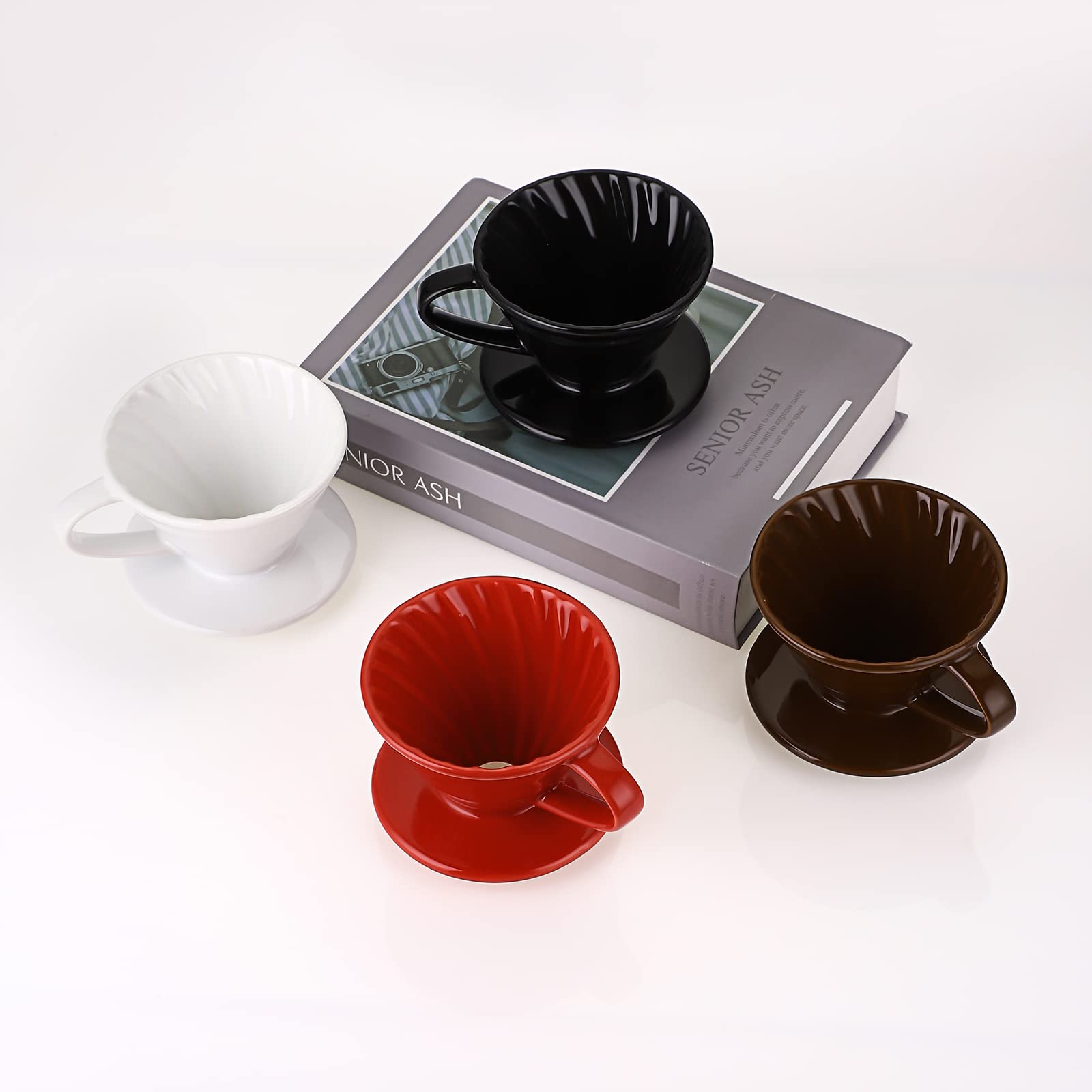ELLDOO Ceramic Pour Over Coffee Dripper, Coffee Dripper Cone Brewer, Pour Over Cone Coffee Maker Slow Brewing Accessories for Home Office Cafe, 1 Cup Size, Red