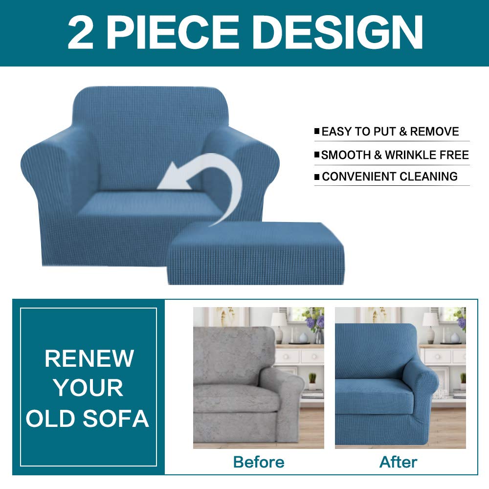 Turquoize Chair Slipcover with Separate Cushion Cover Bundle Ottoman Slpcover,Dusty Blue