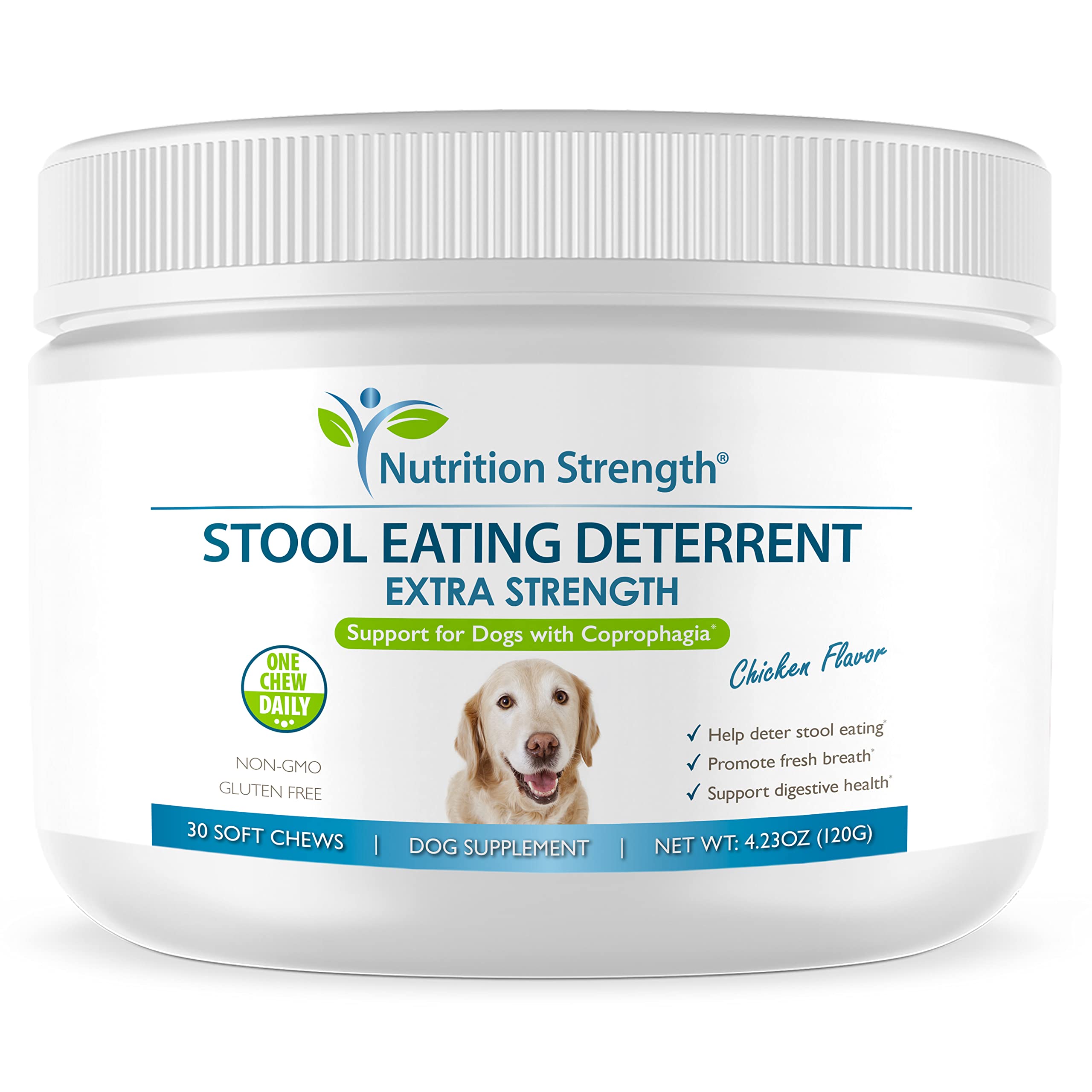 Nutrition Strength Coprophagia Stool Eating Deterrent for Dogs + Breath Aid, Extra Strength to Deter Dog Poop Eating, Probiotics & Digestive Enzymes for Gut Health & Immune Support, 30 Soft Chews