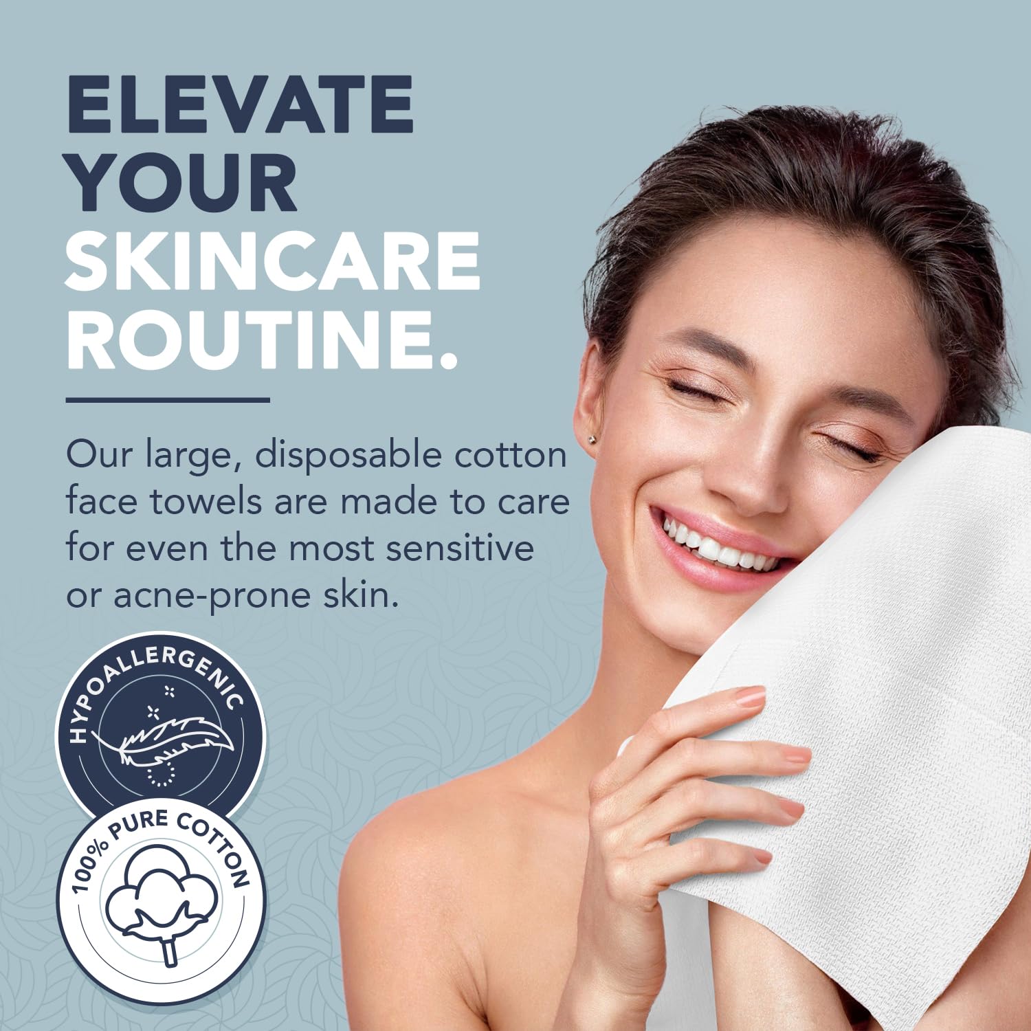 Dermacotton Disposable Cotton Face Towels β Super Soft Face Wipes, Hypoallergenic Makeup Remover Wipes, Suitable for All Skin Types Including Sensitive Skin β Biodegradable Facial Cloths (50 Pack)