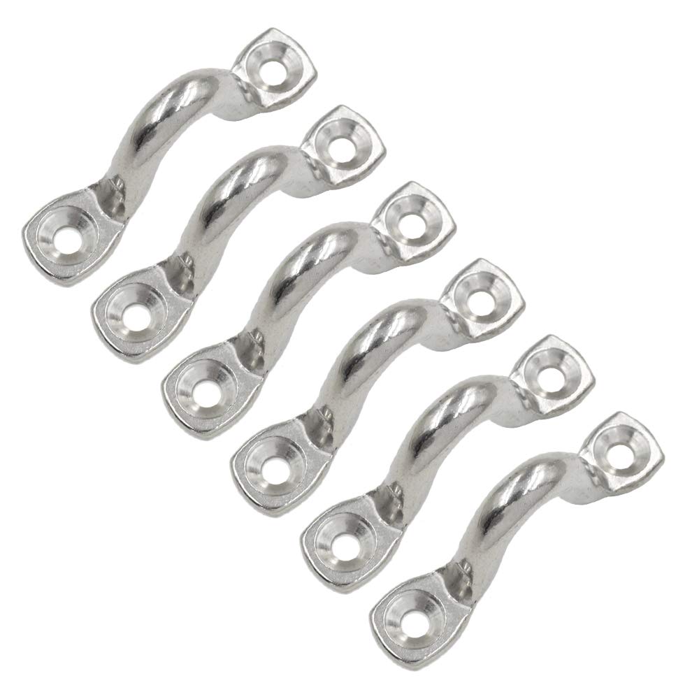 Eilumduo 6Pcs Stainless Steel 3.2" Bimini Pad Eye Straps, Tie Down, Kayak Deck Loops, Tie Down Anchor Point, Footman's Loop for Kayak Canoe Rigging ( M10 )
