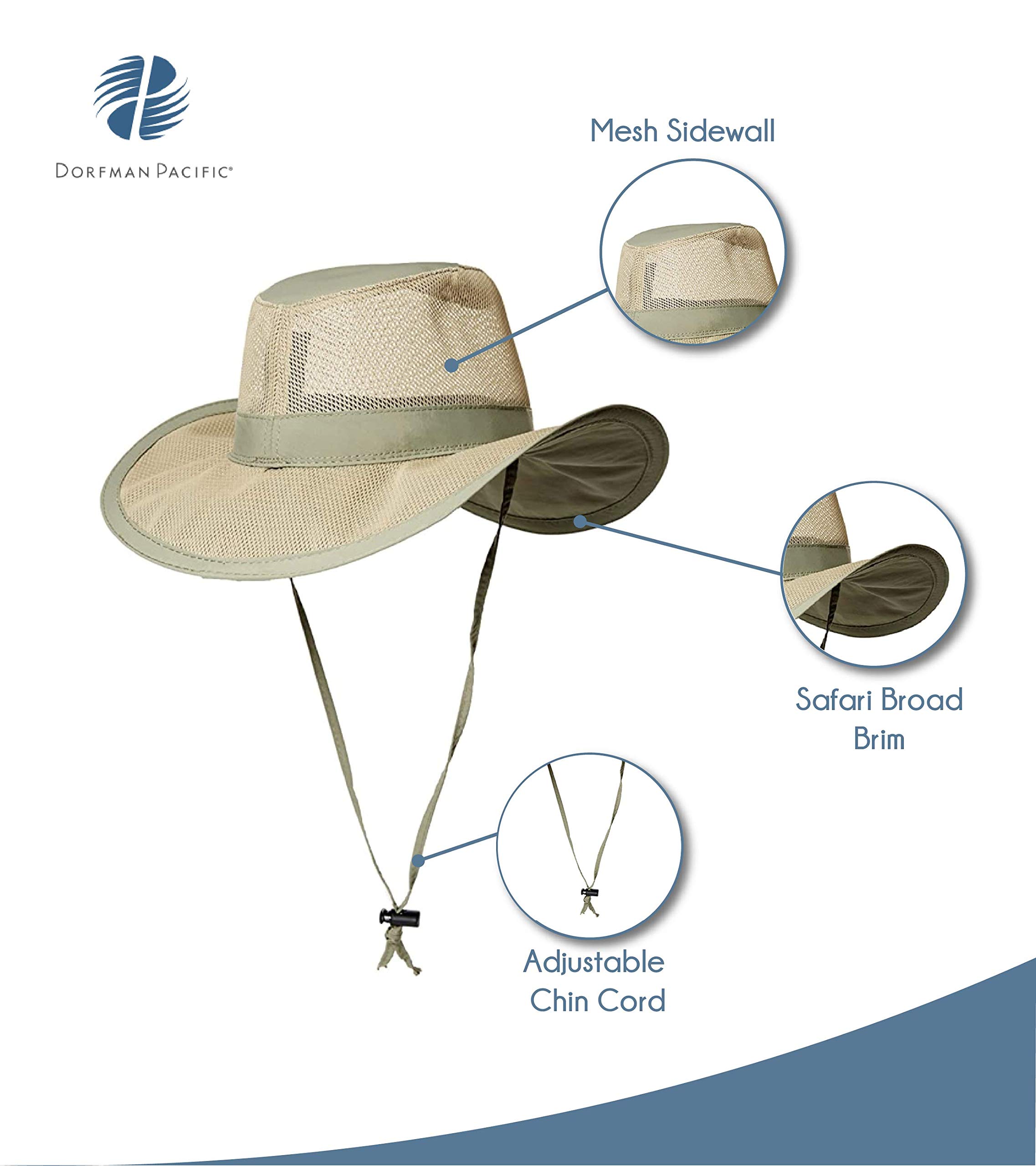 Dorfman Pacific Co. Men's Mesh Safari Hat, Fossil, Large