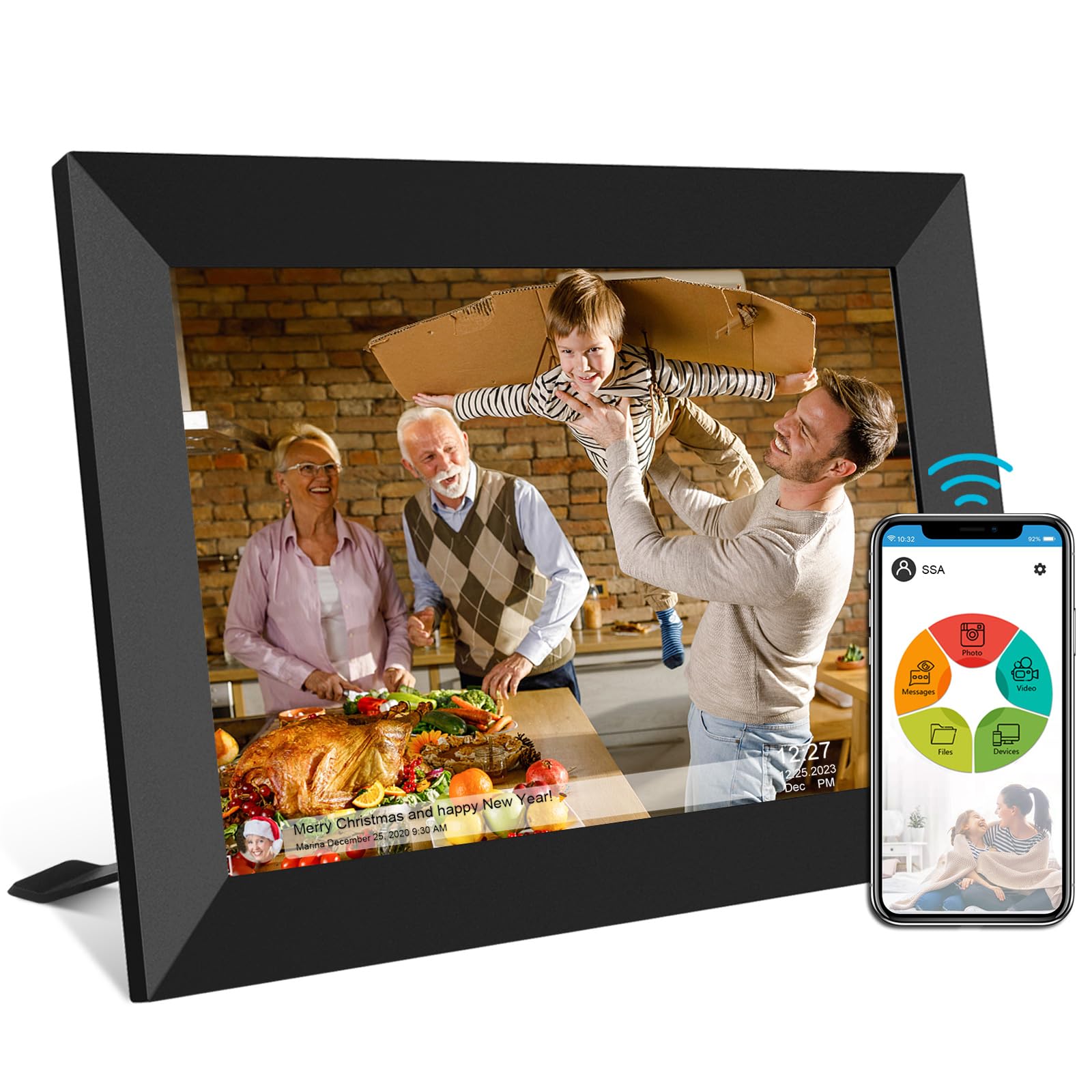 FRAMEO Smart Digital Photo Frame, 10.1 Inch WiFi Digital Picture Frame with IPS Touch Screen, Auto-Rotate, 16GB Storage, Easy to Share Photos or Videos via Frameo APP from Anywhere (Black)
