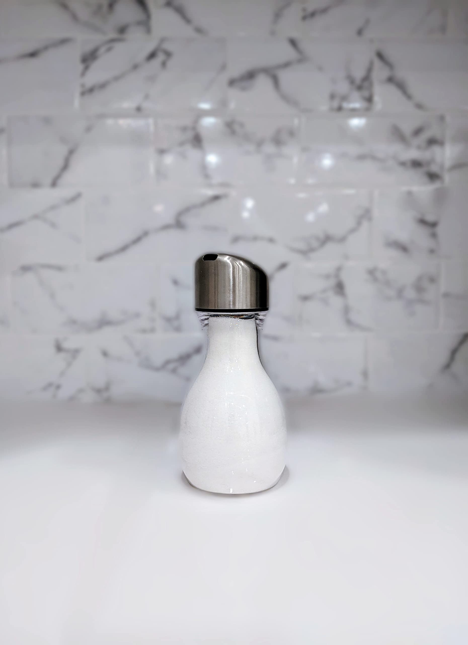 J&M DESIGN Sugar Dispenser With Pour Spout For Coffee Bar Accessories, Tea & Baking Essentials w/Stainless Steel Lid - 9.5oz Clear Acrylic Jar Spoon Pourer Shaker Container