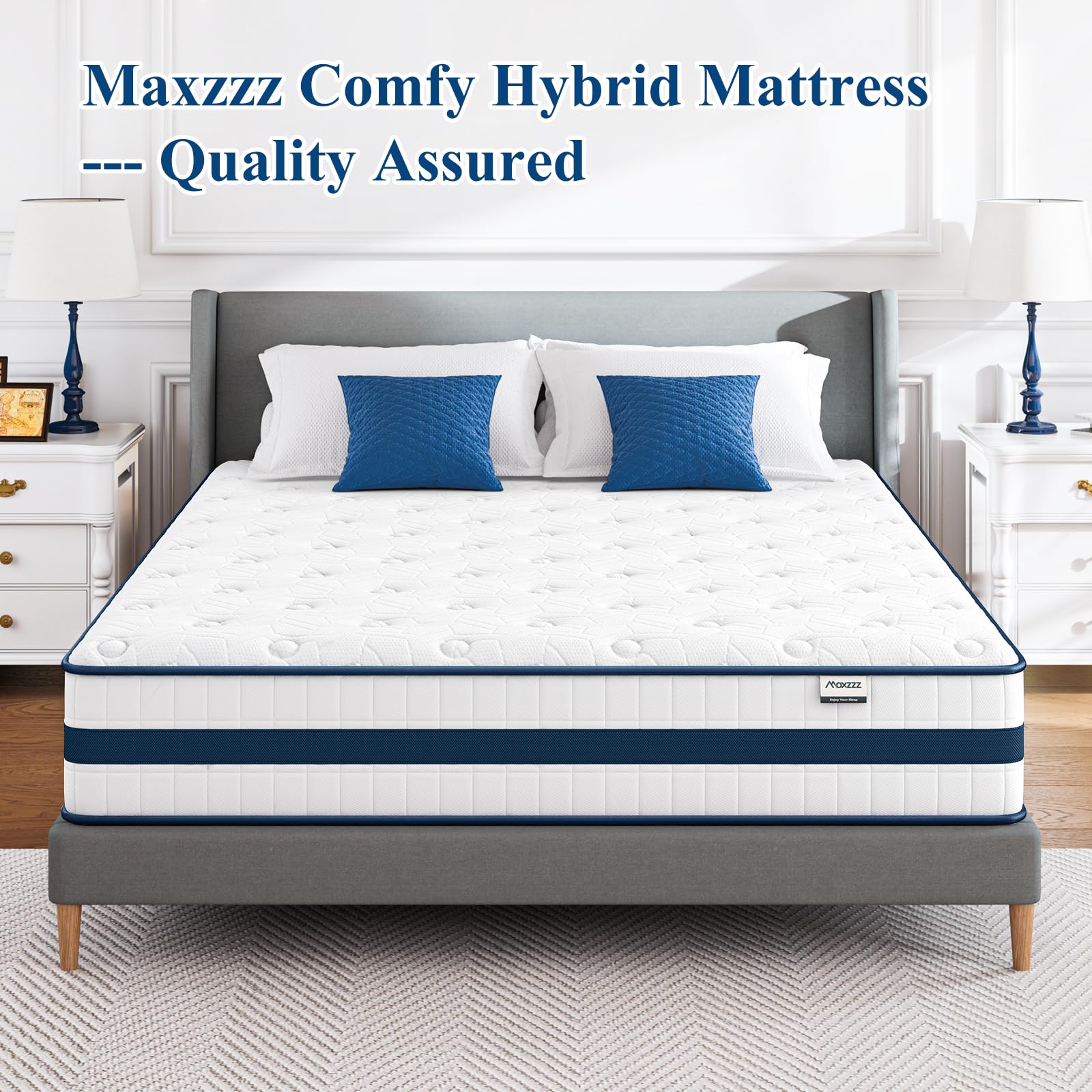 Maxzzz Queen Mattress, 10 Inch Queen Hybrid Mattress in A Box Pressure Relief & Supportive, with Gel Memory Foam & Individually Pocket Coils for Motion Isolation Cool Sleep, Medium Firm Feel