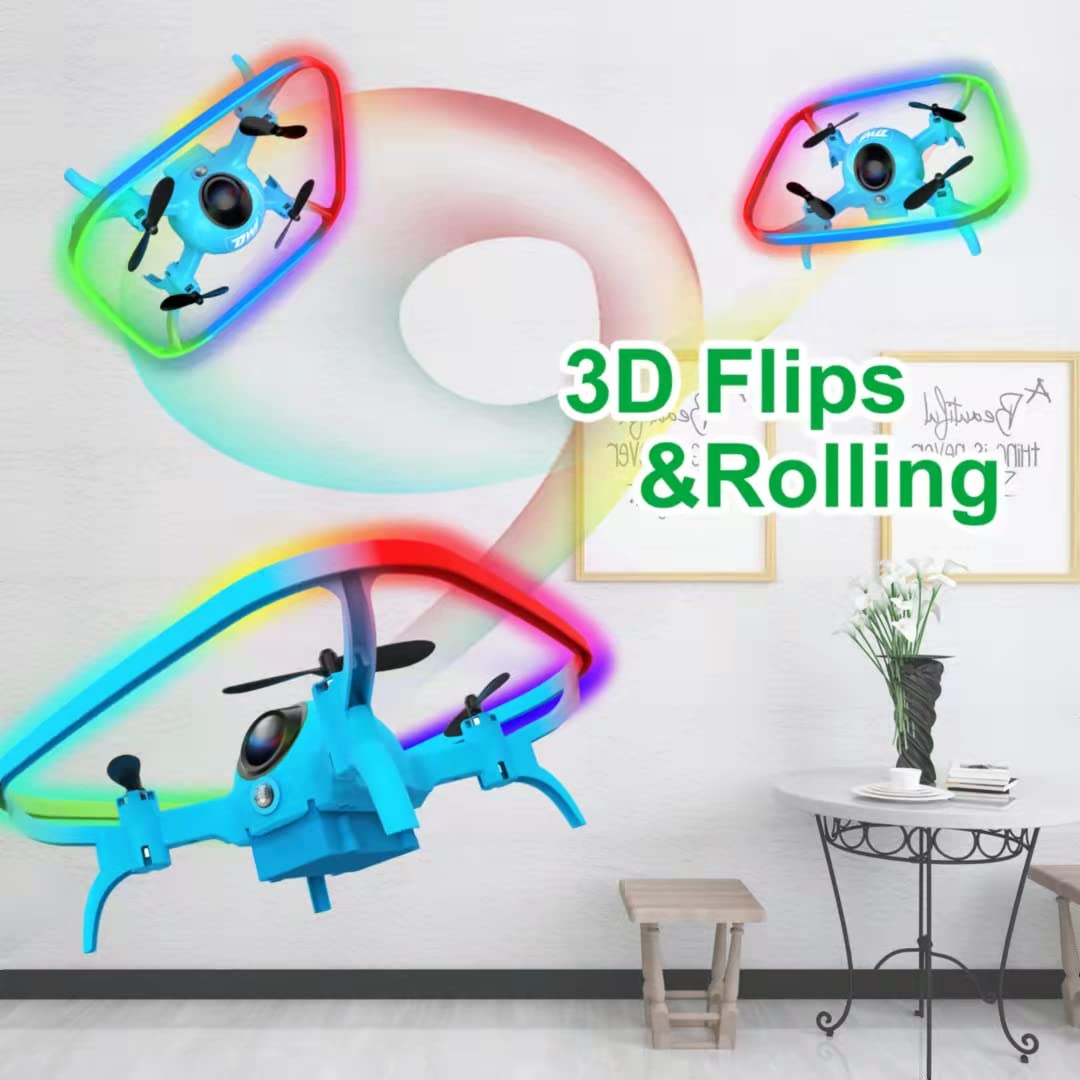 Dwi Dowellin Mini Drone for Kids, LED Lights Remote Control Drone, Nano RC Quadcopter with Auto Hovering Small&Easy Flying Toys Drones for Beginners Boys and Girls Adults, Blue