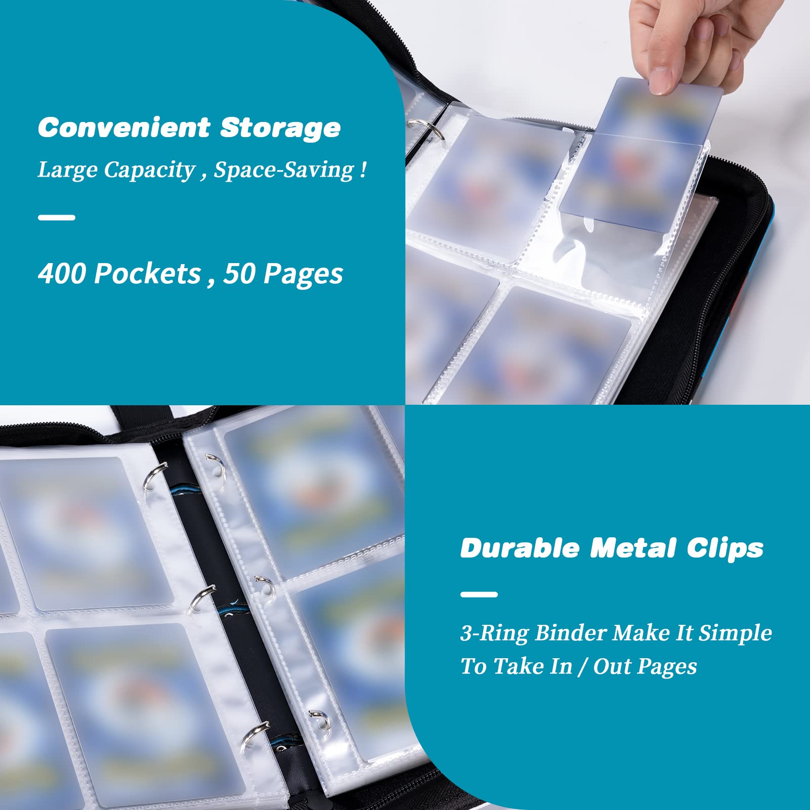 HONYAT Card Binder 4-Pocket, 400 Pockets Trading Card Holder with 50 Sleeves Red