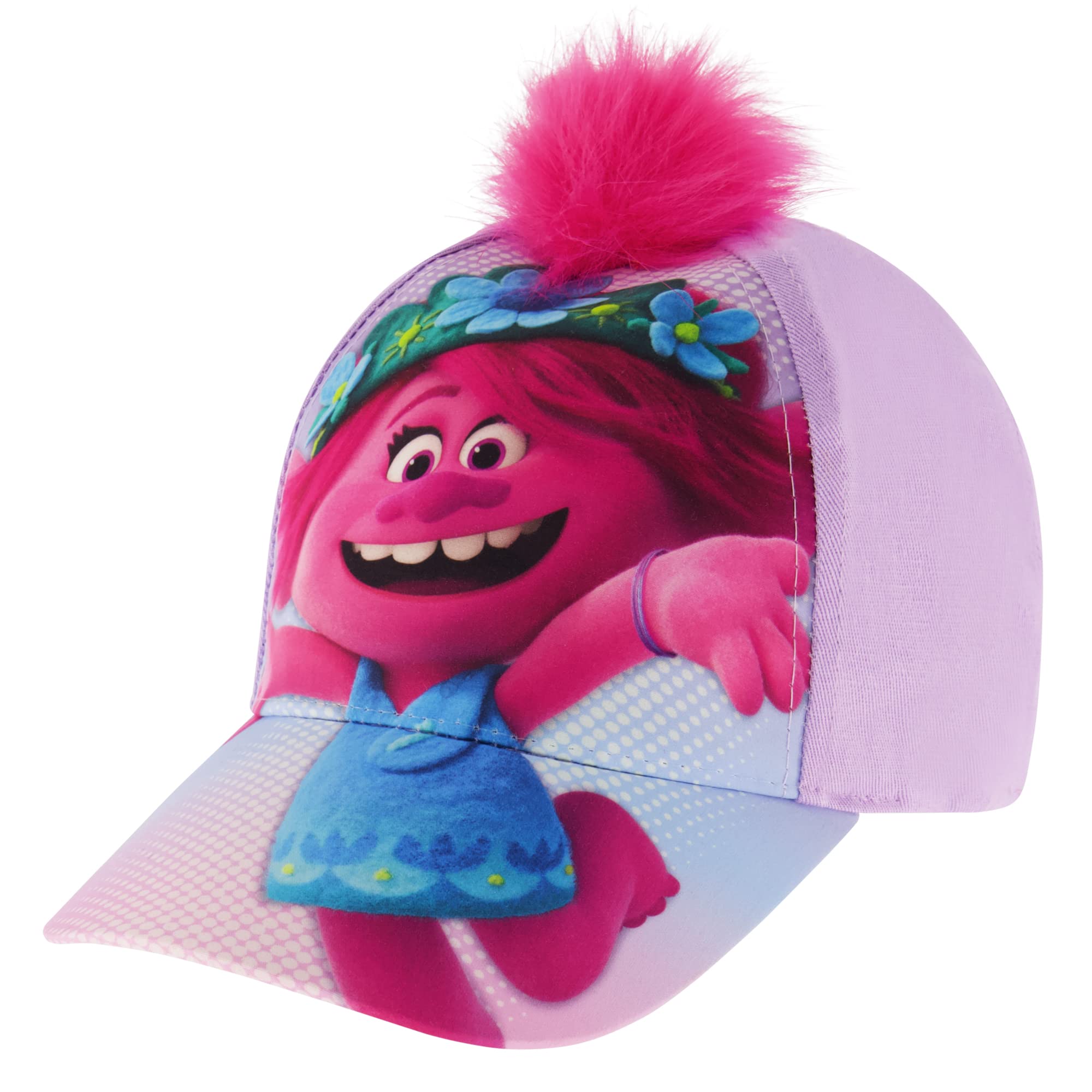 DreamWorks Kids Hat, Trolls Baseball Cap for Girls Ages, Pink/Silver, Age 4-7