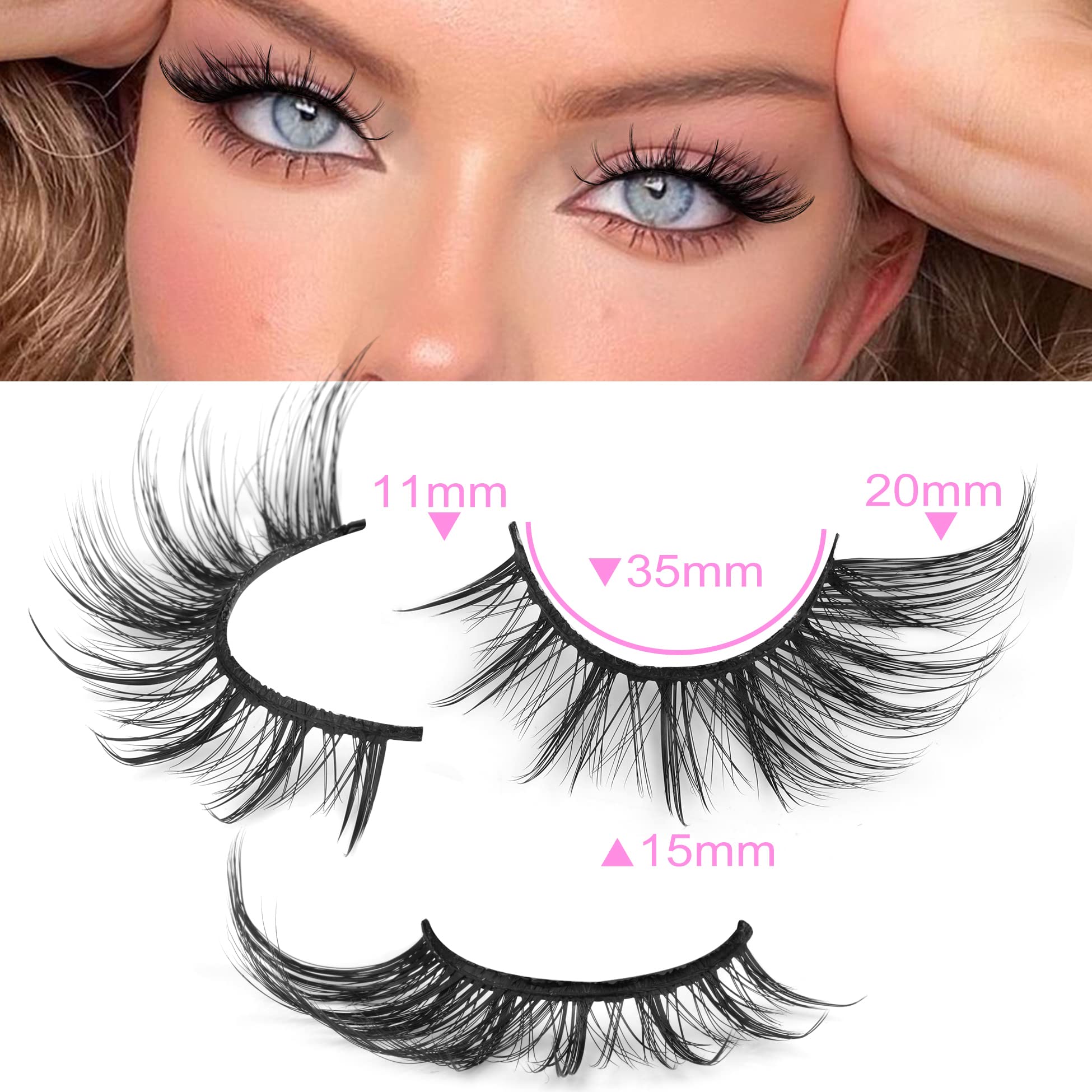 Manga Lashes Fox Eye Anime Cat Eye False Lashes Mink Faux Wispy Strip Lashes Pack Spiky Cosplay Fake Eye Lashes 9 Pairs by ALICE