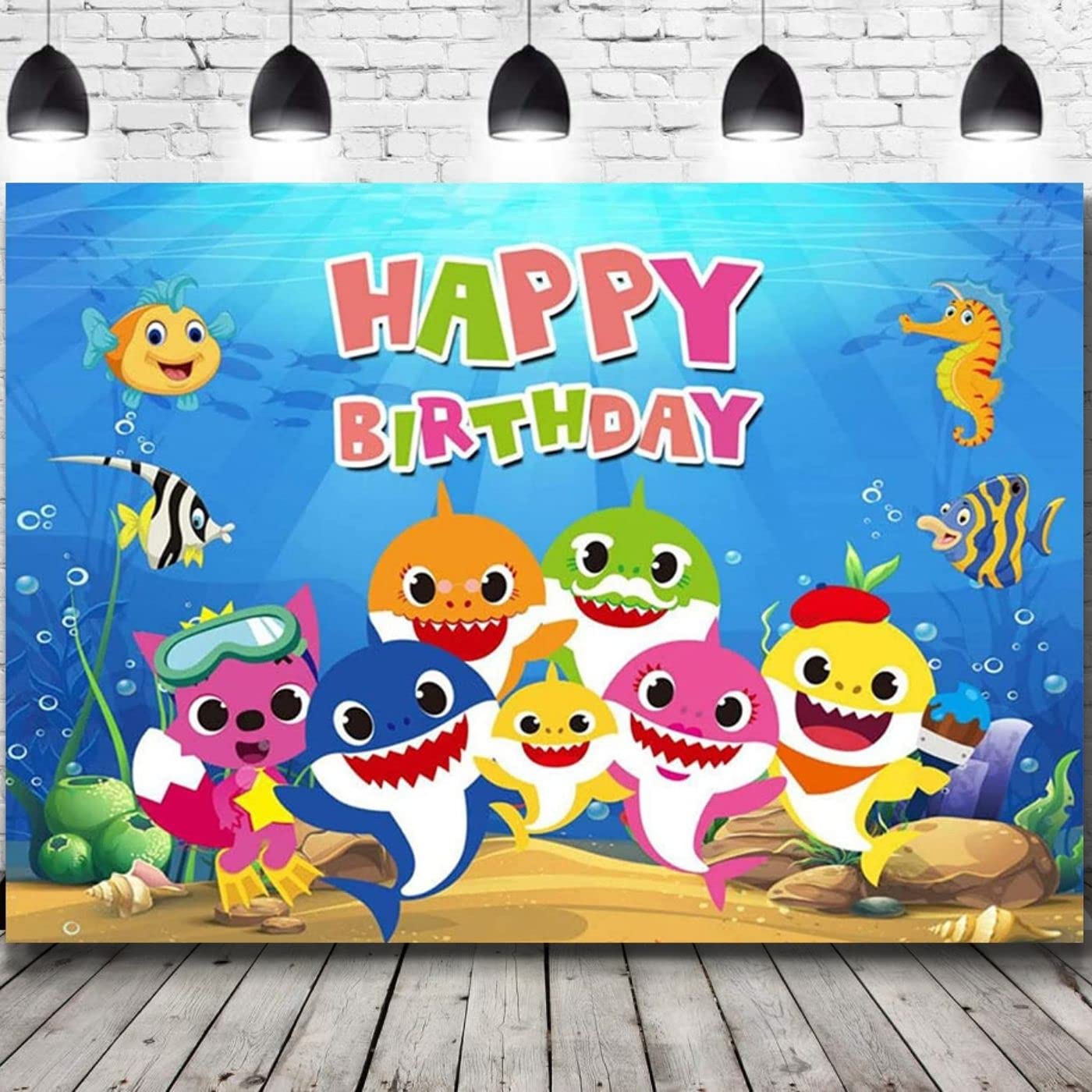 FUNTON Baby Shark Backdrop, Baby Shark Party Supplies, Baby Shark Birthday Decorations (5x3 FT)β¦