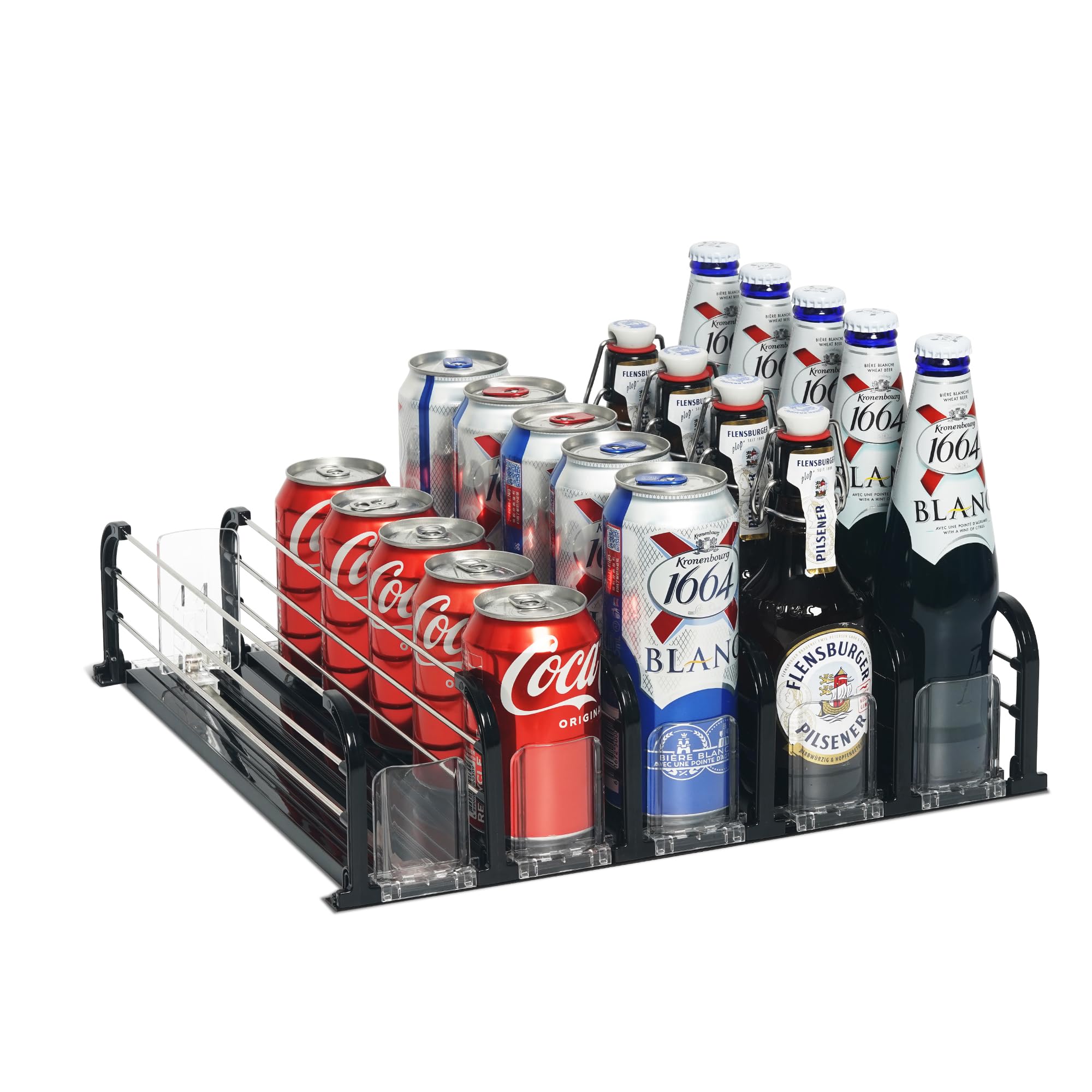 PICOCA Drink Organizer for Fridge, 5 Rows Drinks Organizer for Refrigerator with Pusher Glide