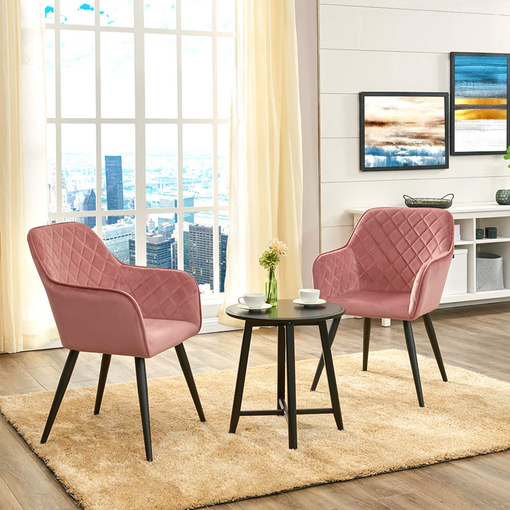 DUHOME Modern Accent Chairs,Home Office Mid-Back Support Mid-Century Arm Chair Leisure Upholstered Chair with Metal Legs Living Room Reception Side Chairs with Armrest (Grey)
