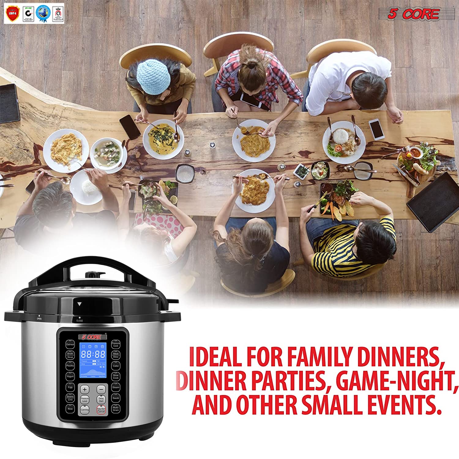 Electric Pressure Cooker Digital Instant Programmable Multicooker Pressure Pot 6 Quart 15 IN ONE Pot 5 Core EPC6QT ⭐⭐⭐⭐⭐Ratings ✔️ Best Deal 👍 (EPC-6QT)