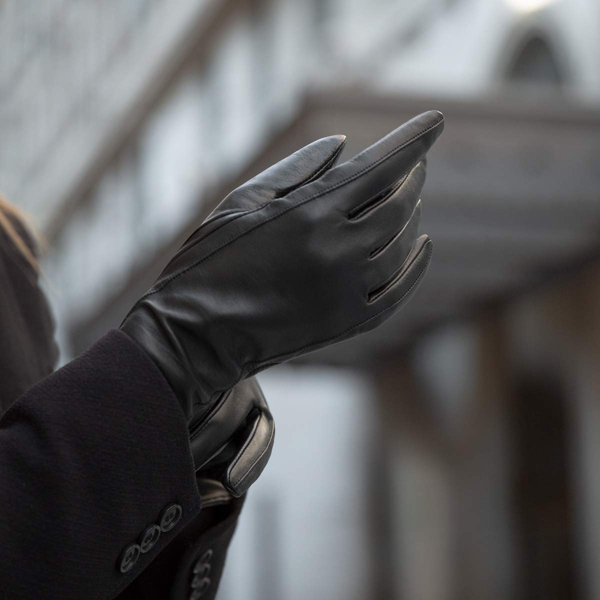 Downholme Classic Leather Cashmere Lined Gloves for Women (Black, M)