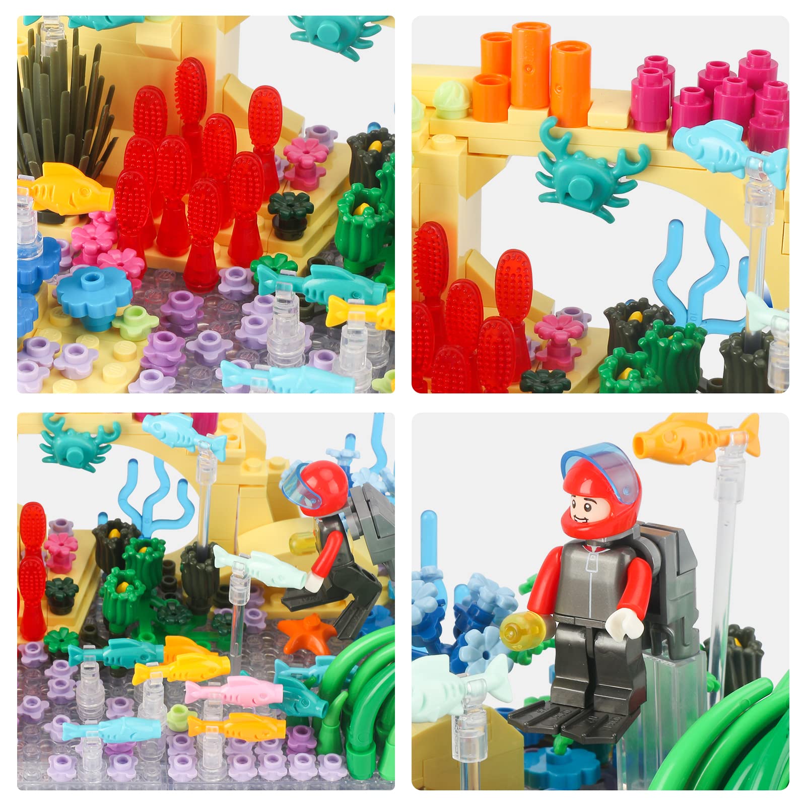 HIGH GODO Fish Tank Aquarium Building Sets, Creative Model Mini Block with Light kit, Collectible Ocean Exploration DIY Toys for Adults Boys Girls Ages 8+(559PCS)