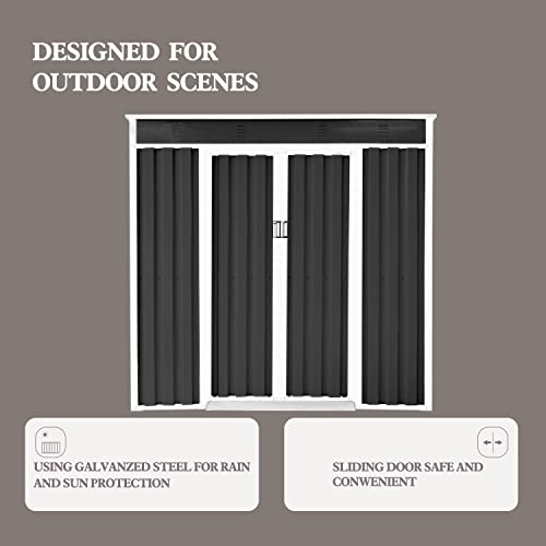 Incbruce Outdoor Storage Lawn Steel Roof Style Sheds 6' x 4' Outside Tool House with Sliding Door (Grey)